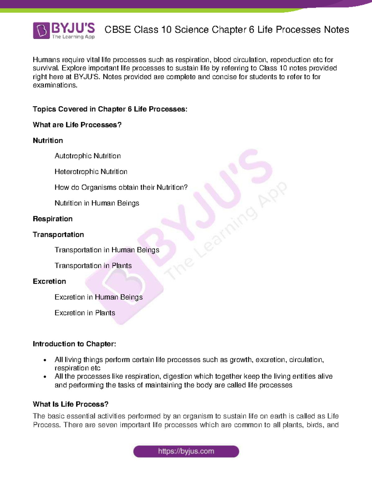 CBSE Class 10 Science Chapter 6 Life Processes Notes - Humans require ...