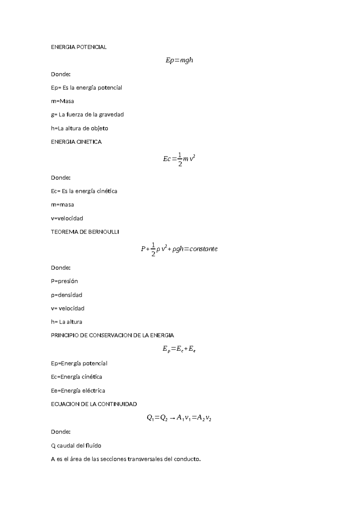 Pandita - .... - ENERGIA POTENCIAL Ep=mgh Donde: Ep= Es la energía ...