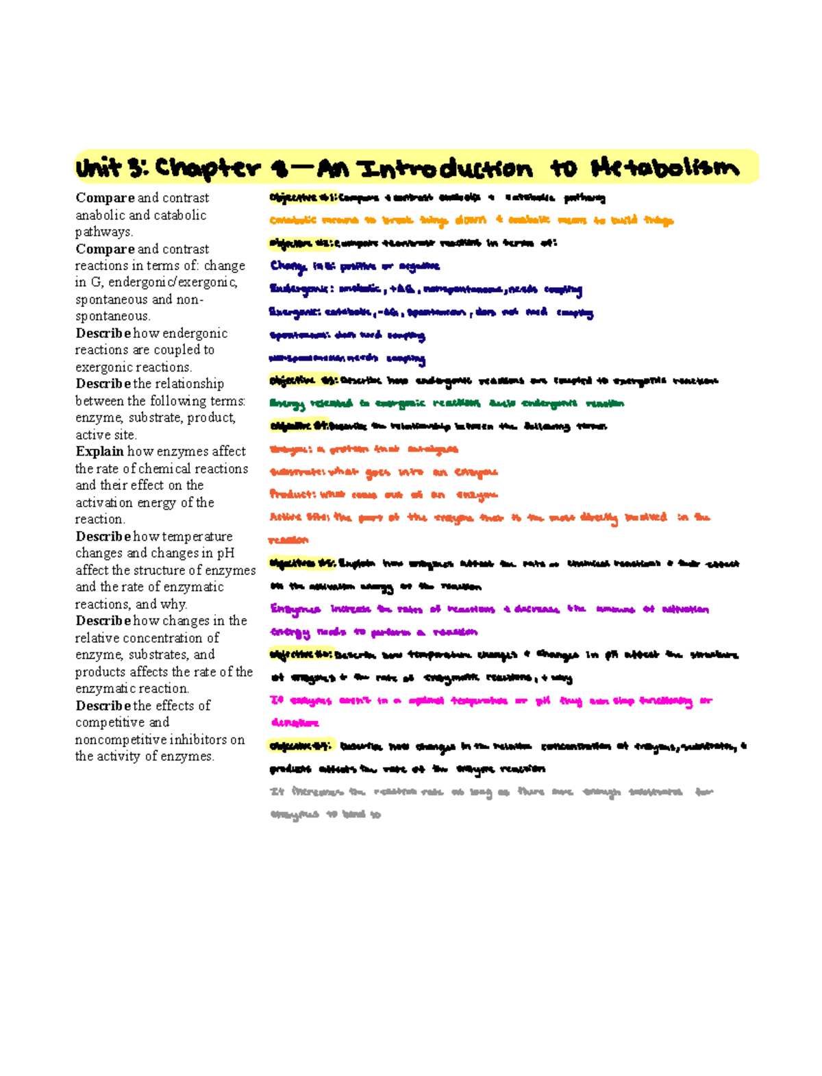 Unit 3 Chapter 8 Study Guide - Unit 3 Chapter 8 An Introduction to Metabolism objective 1 - Studocu