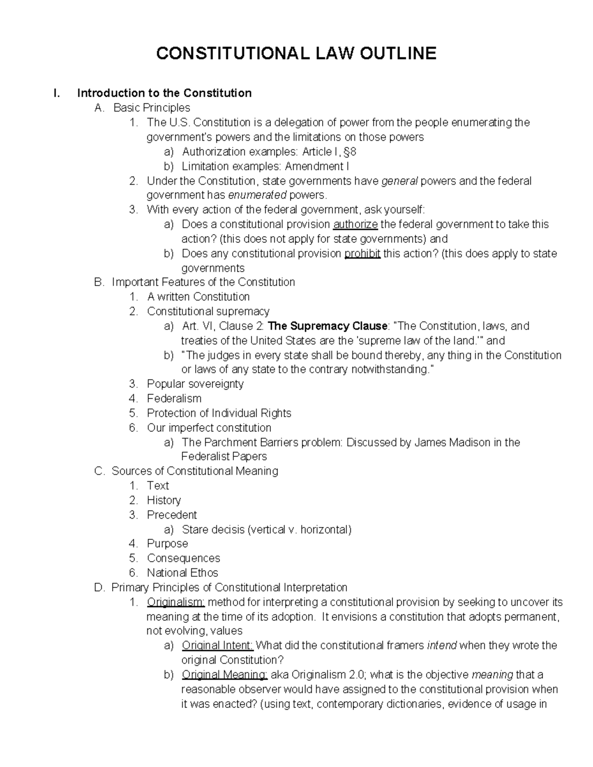 Conlawoutlinepdf - Civil Procedure - CONSTITUTIONAL LAW OUTLINE I ...