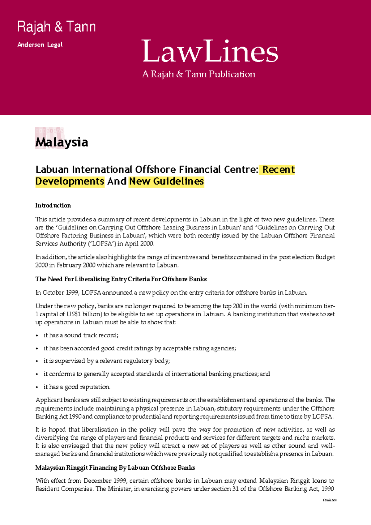 Labuan New Guidelines and Development - Rajah & Tann Rajah & Tann ...