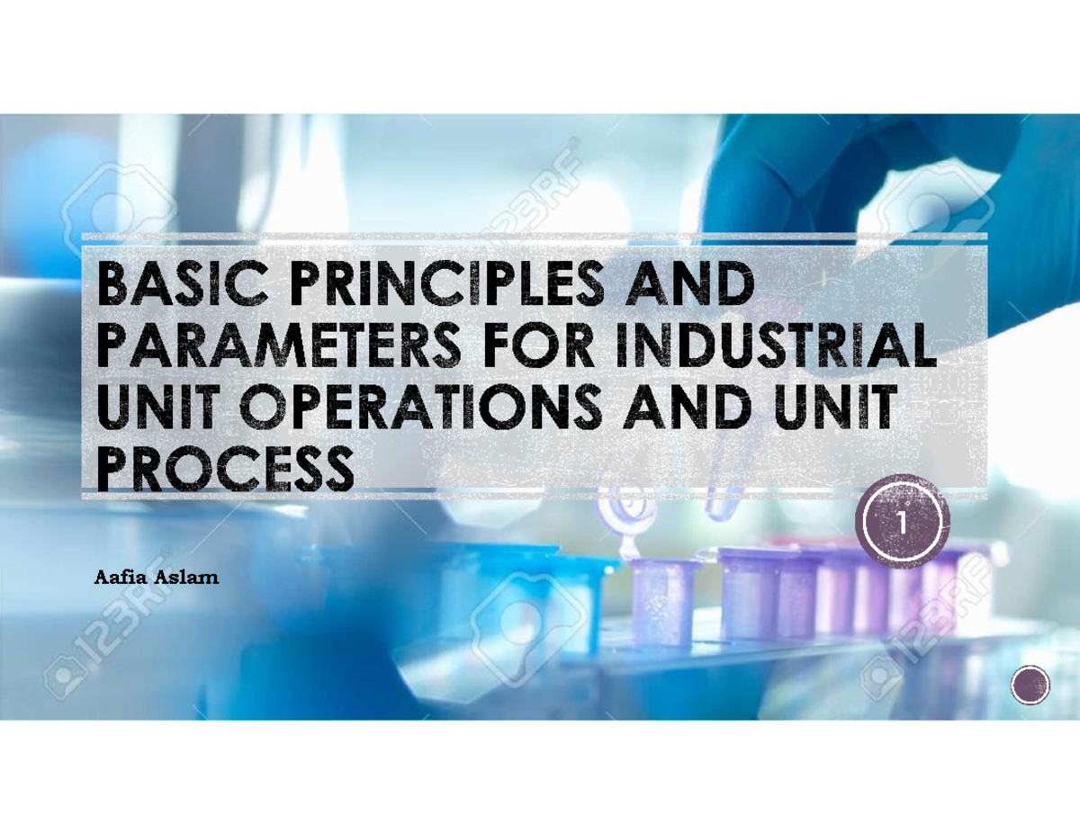 Principles and parameters for Unit operations and unit processes - 1 Aafia Aslam All industrial ...