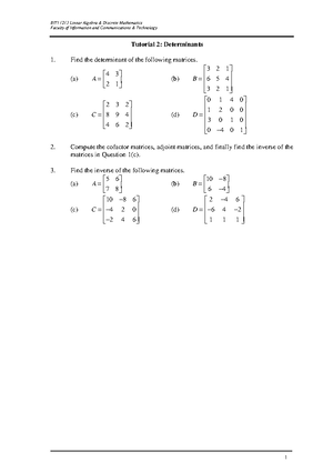 Tutorial 4 Vectors Solution - BITI 1213 Linear Algebra and Mathematics Discrete Faculty of - Studocu