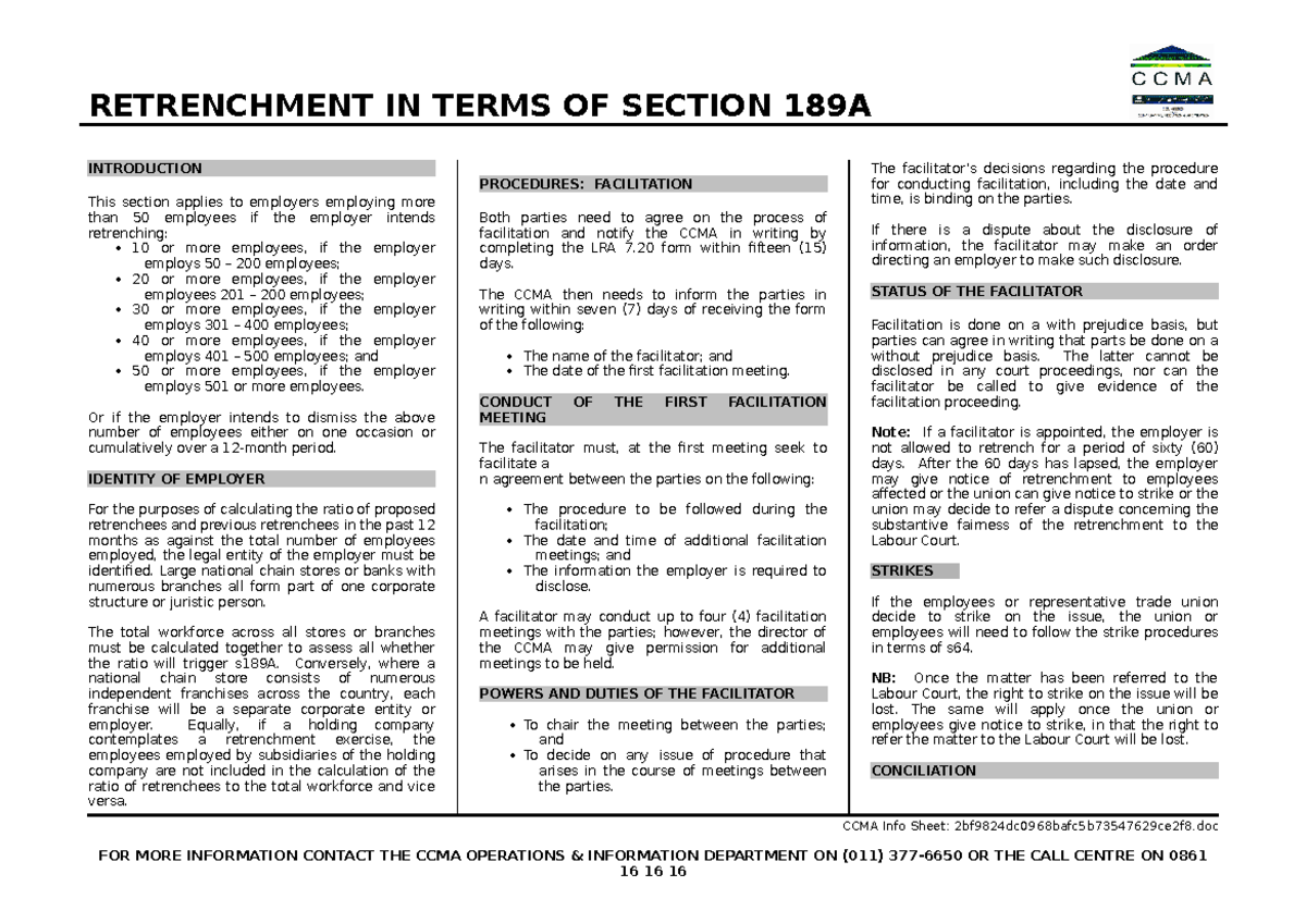 MRL3702-Retrenchment in terms of s189A - RETRENCHMENT IN TERMS OF ...