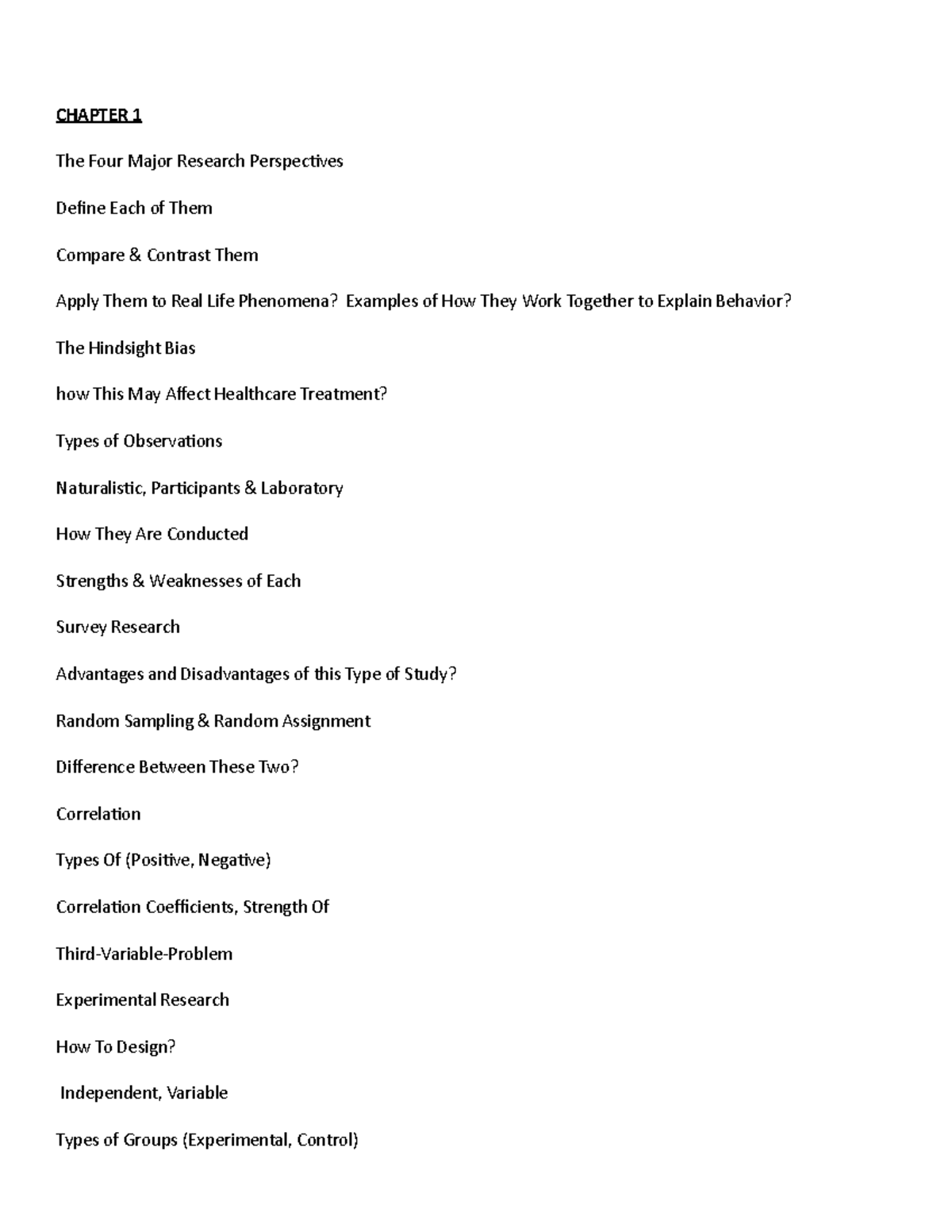 Chapter 1 - Study guide - CHAPTER 1 The Four Major Research ...