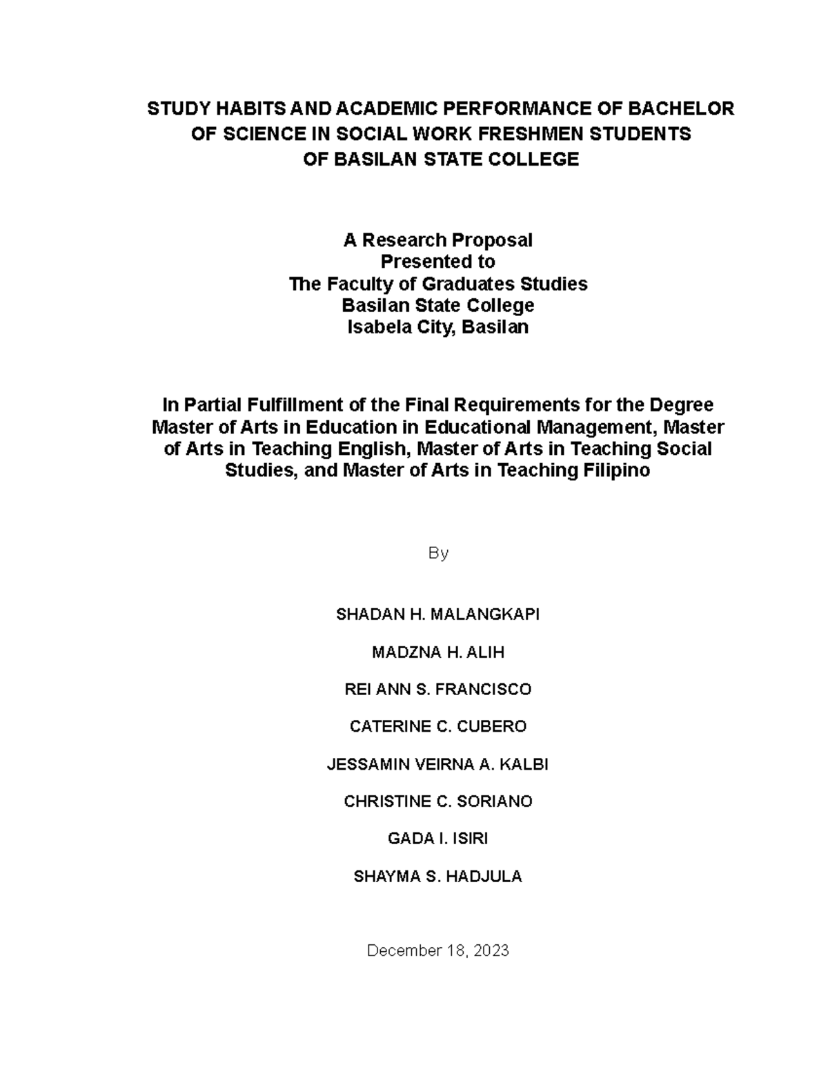 Research Proposal Sample UNIFINISED - STUDY HABITS AND ACADEMIC ...