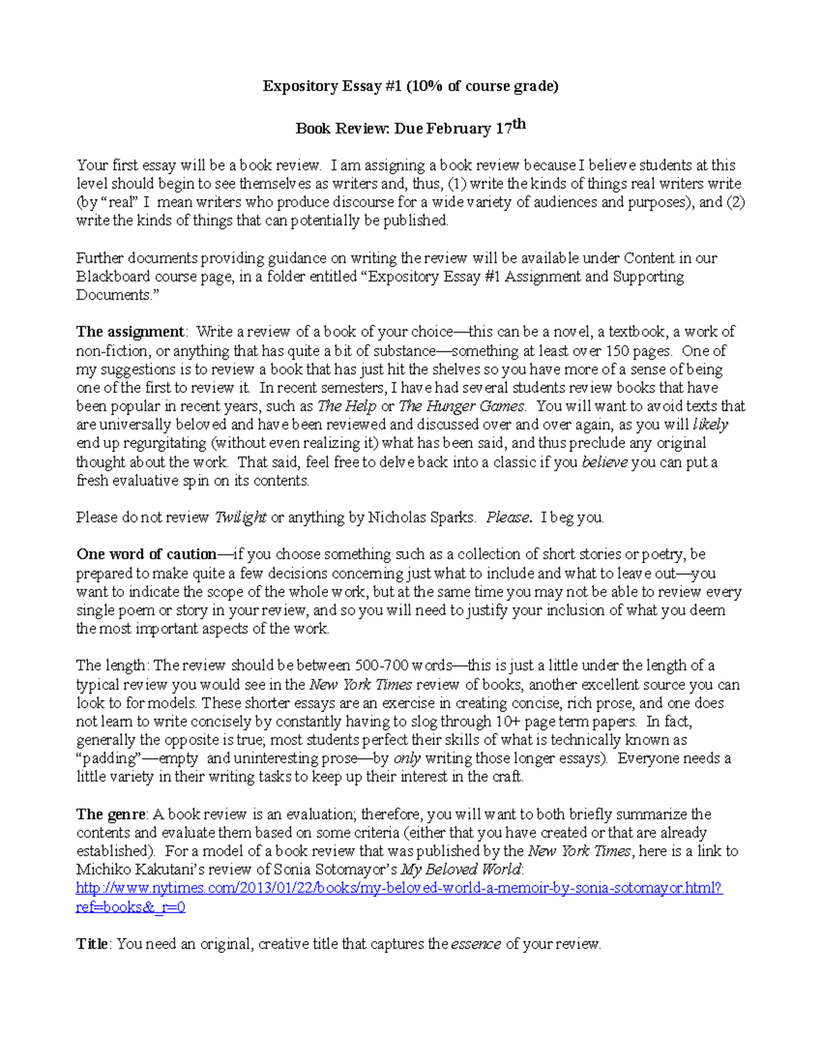 Expository Essay #1 Spring 2022 - Expository Essay #1 (10% of course ...