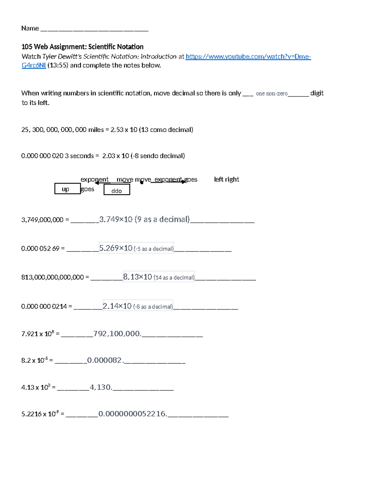 Web Assignment Scientific Notation Finished Name