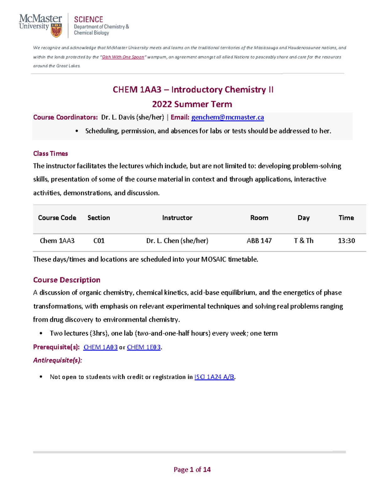 CHEM 1AA3 – Introductory Chemistry II - S2022 - May 31 - Chem 1Aa3 ...