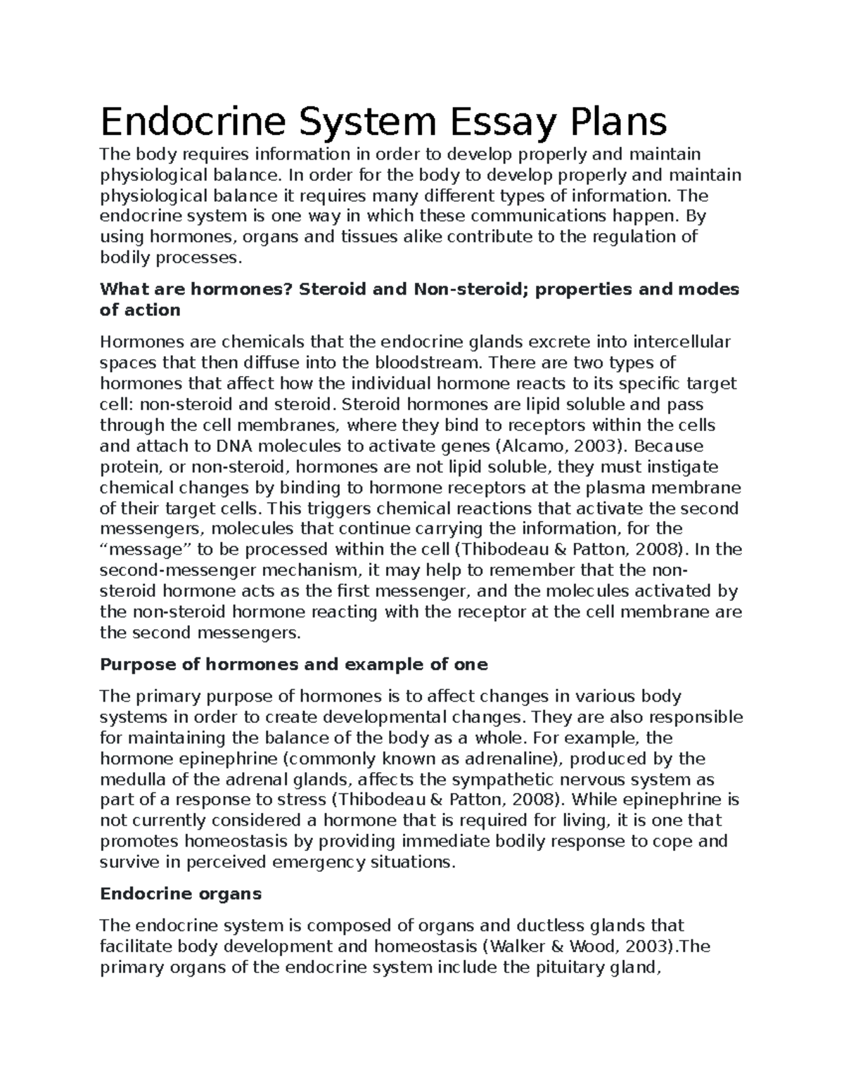 Endocrine System Essay Plan Endocrine System Essay Plans The Body