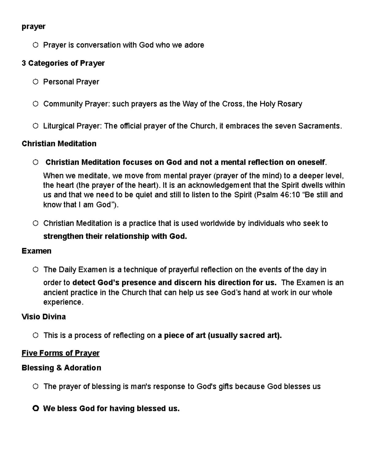 Prayer Handout - grade 10 religion notes - prayer ⚪ Prayer is ...