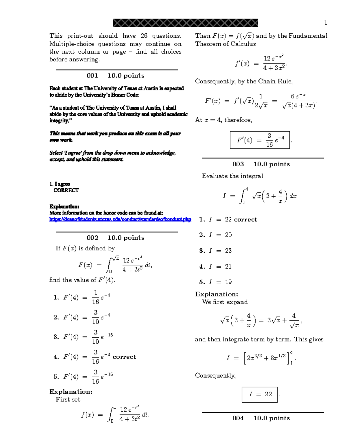 Final Exam-solutions - This print-out should have 26 questions ...
