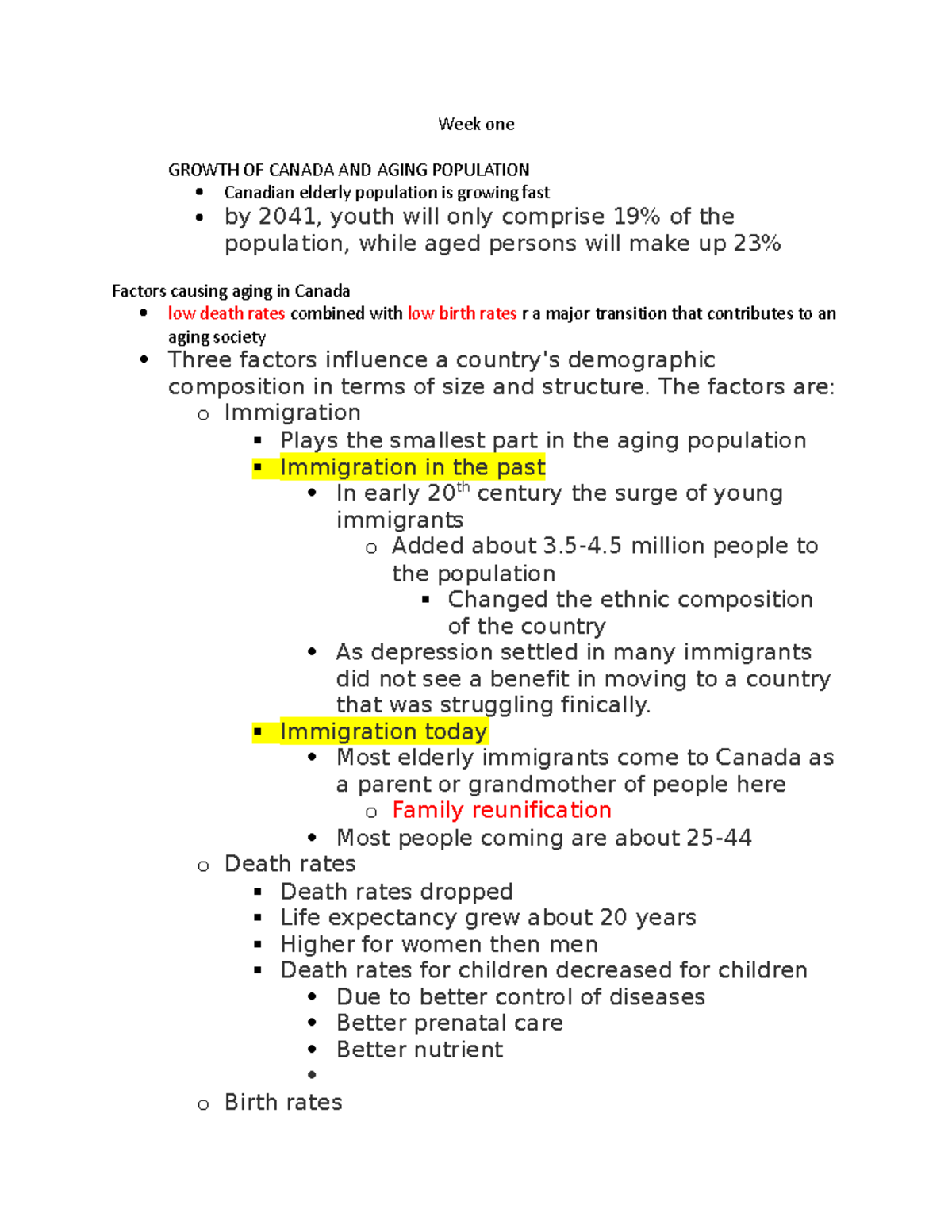 Week one - readingd - Week one GROWTH OF CANADA AND AGING POPULATION ...