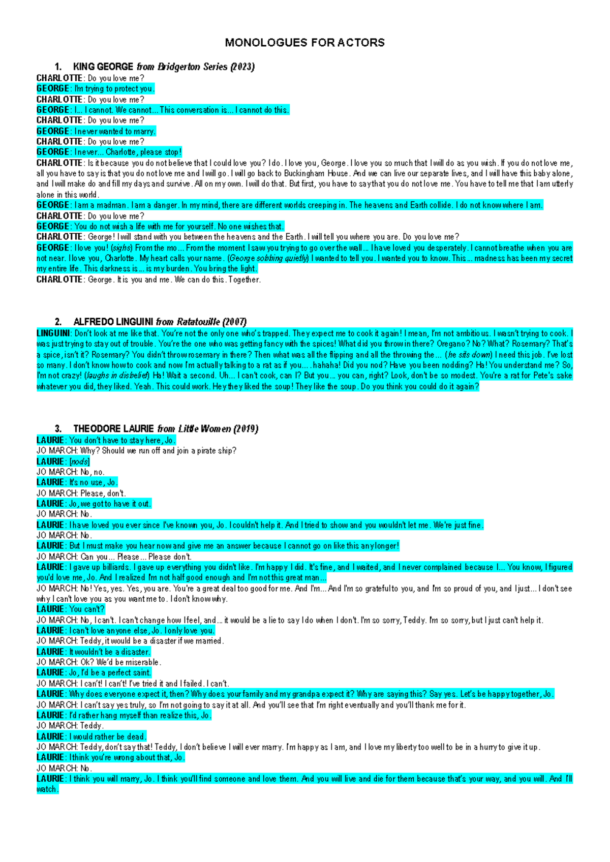 Monologue Script FOR BOYS - MONOLOGUES FOR ACTORS 1. KING GEORGE from ...