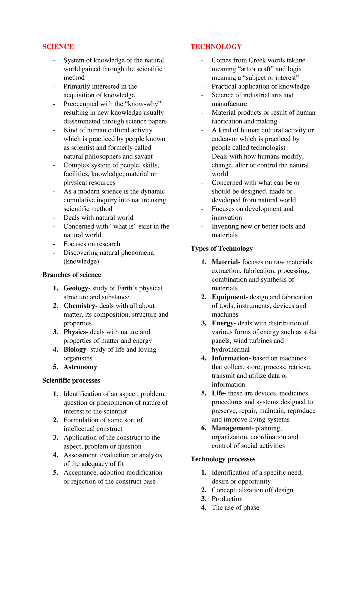 STAS - notes - SCIENCE System of knowledge of the natural world gained ...