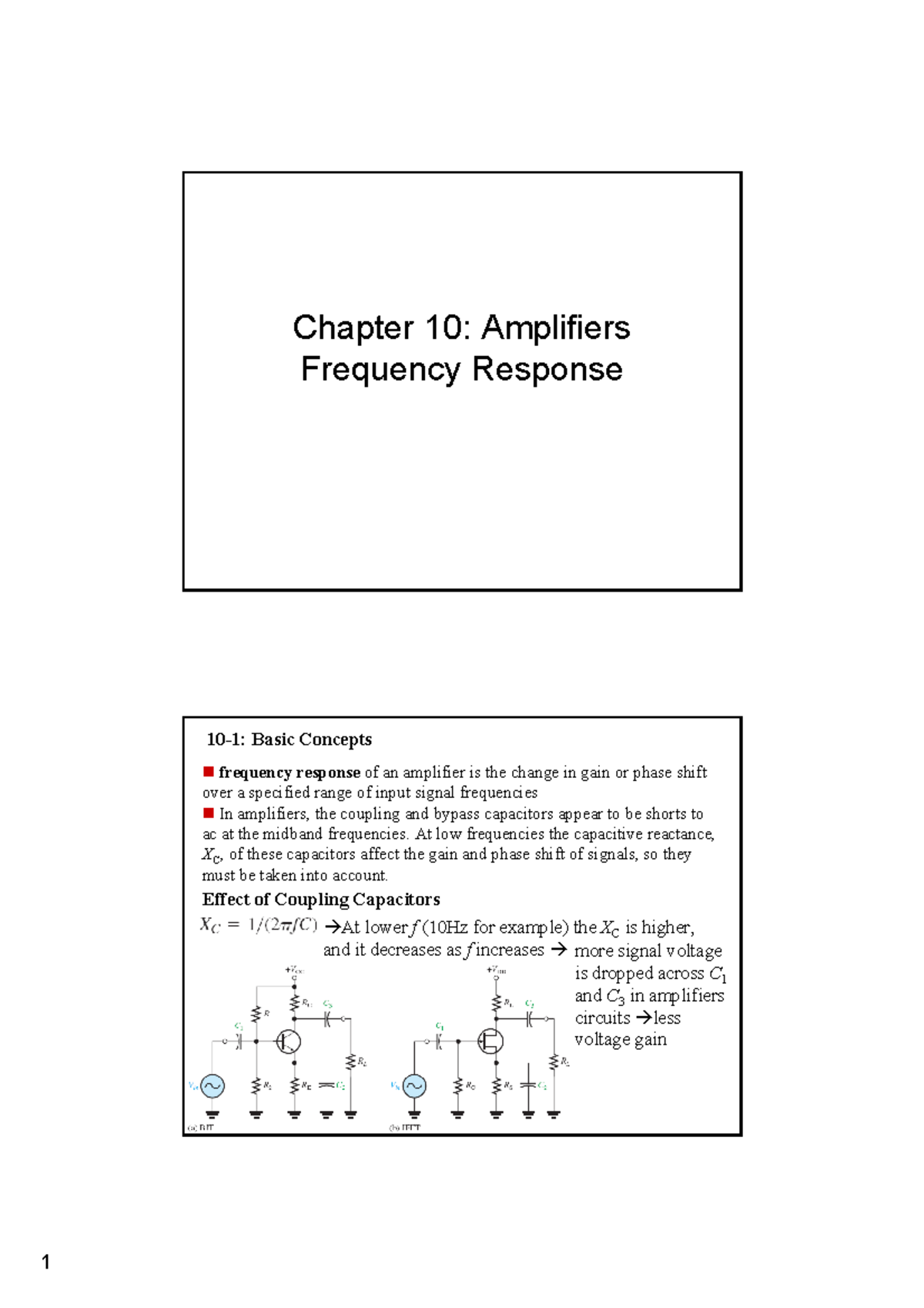 Chapter 10 - Chapter 10: Amplifiers Frequency Response 10-1: Basic ...