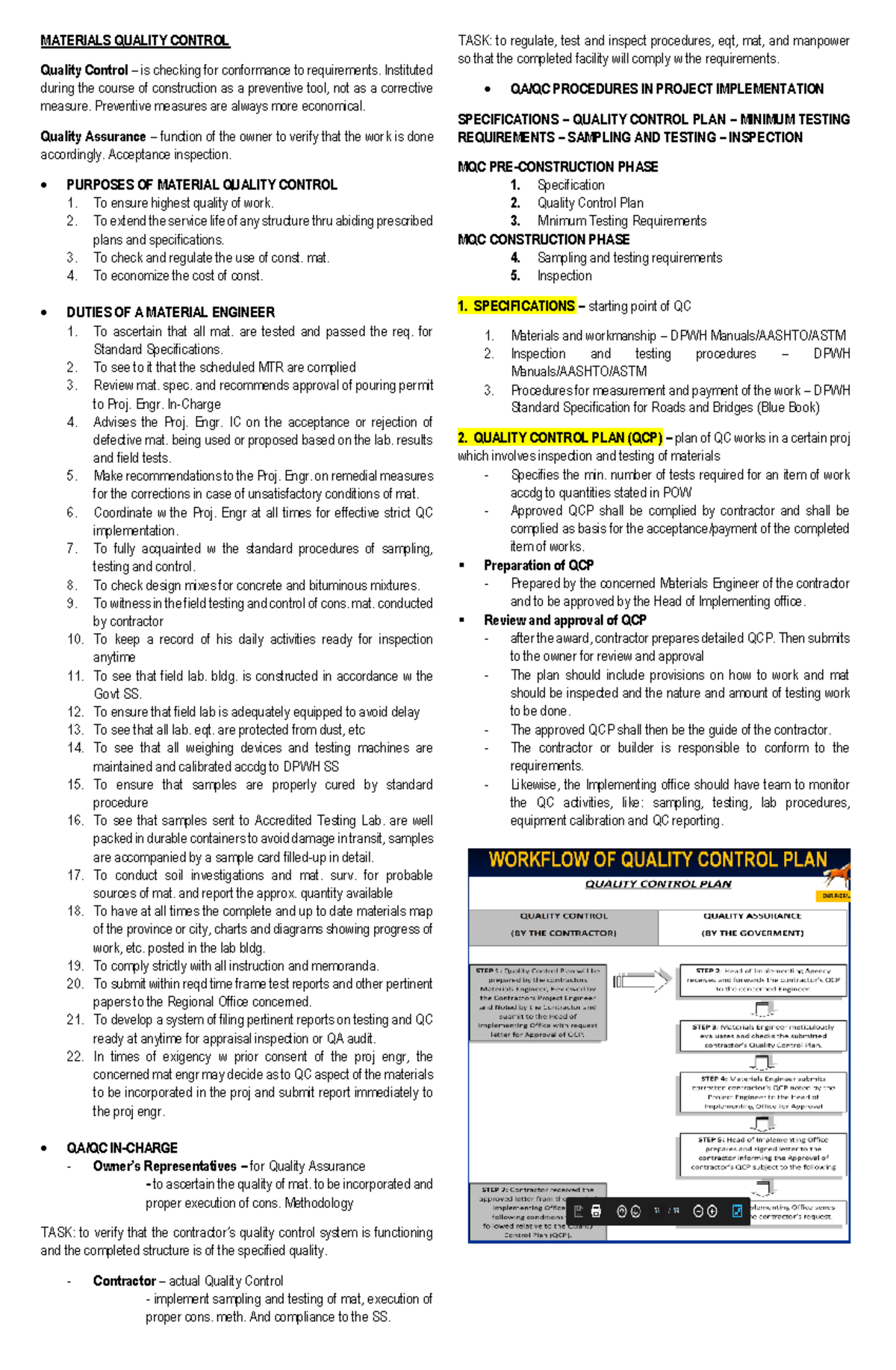 QC Reviewer 1 - Quality Control Summary - MATERIALS QUALITY CONTROL ...