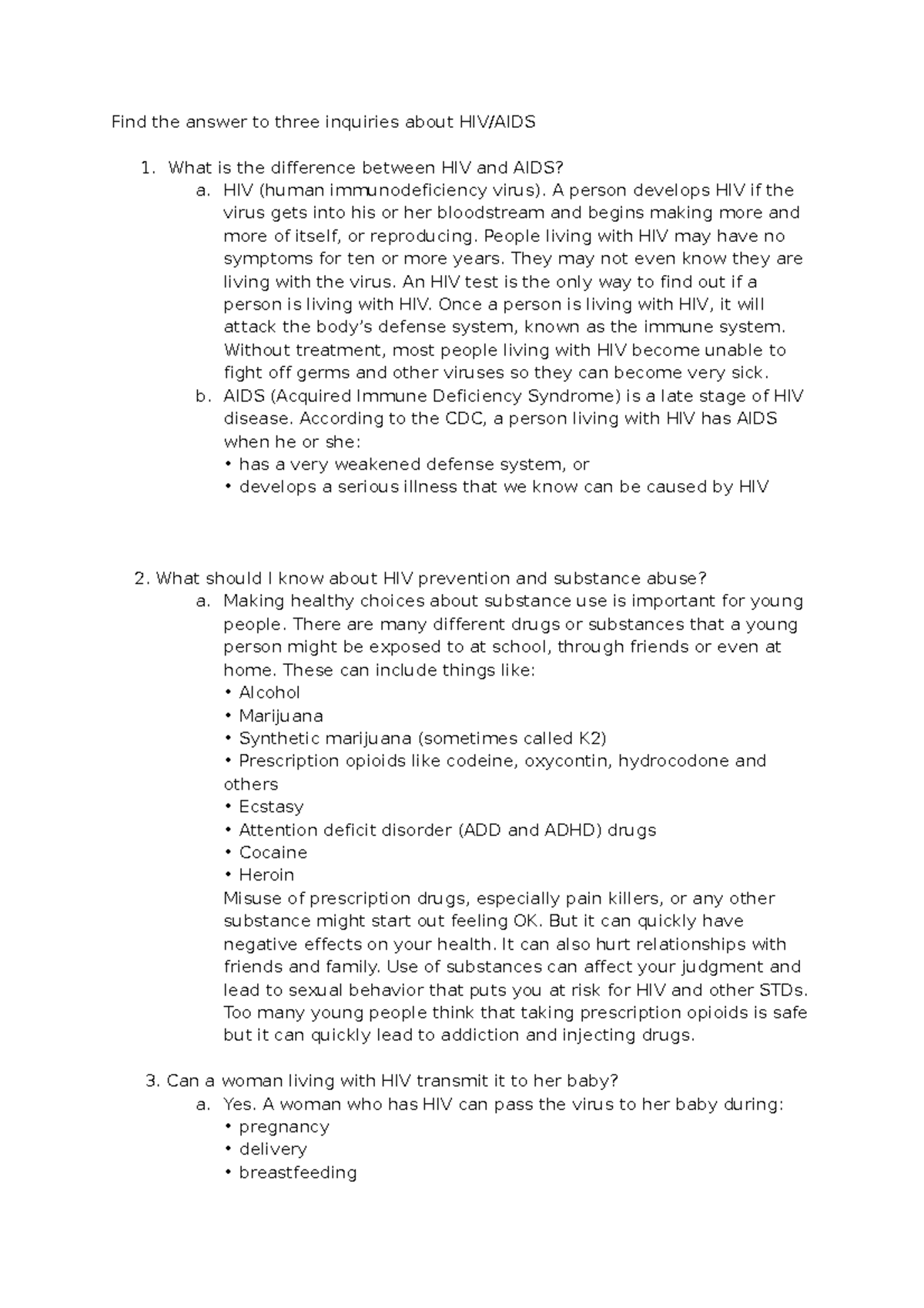 HIV AIDS - notes in Philadelphia prep - Find the answer to three ...