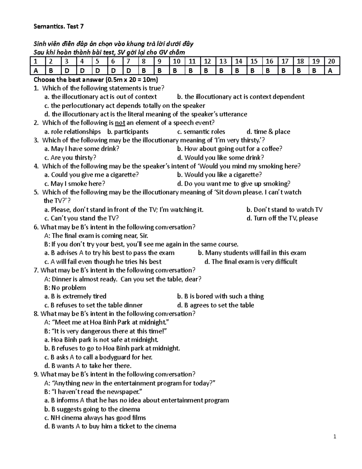 Semantics Test 7 - Giáo trình, test - Semantics. Test 7 Sinh viên điêền ...