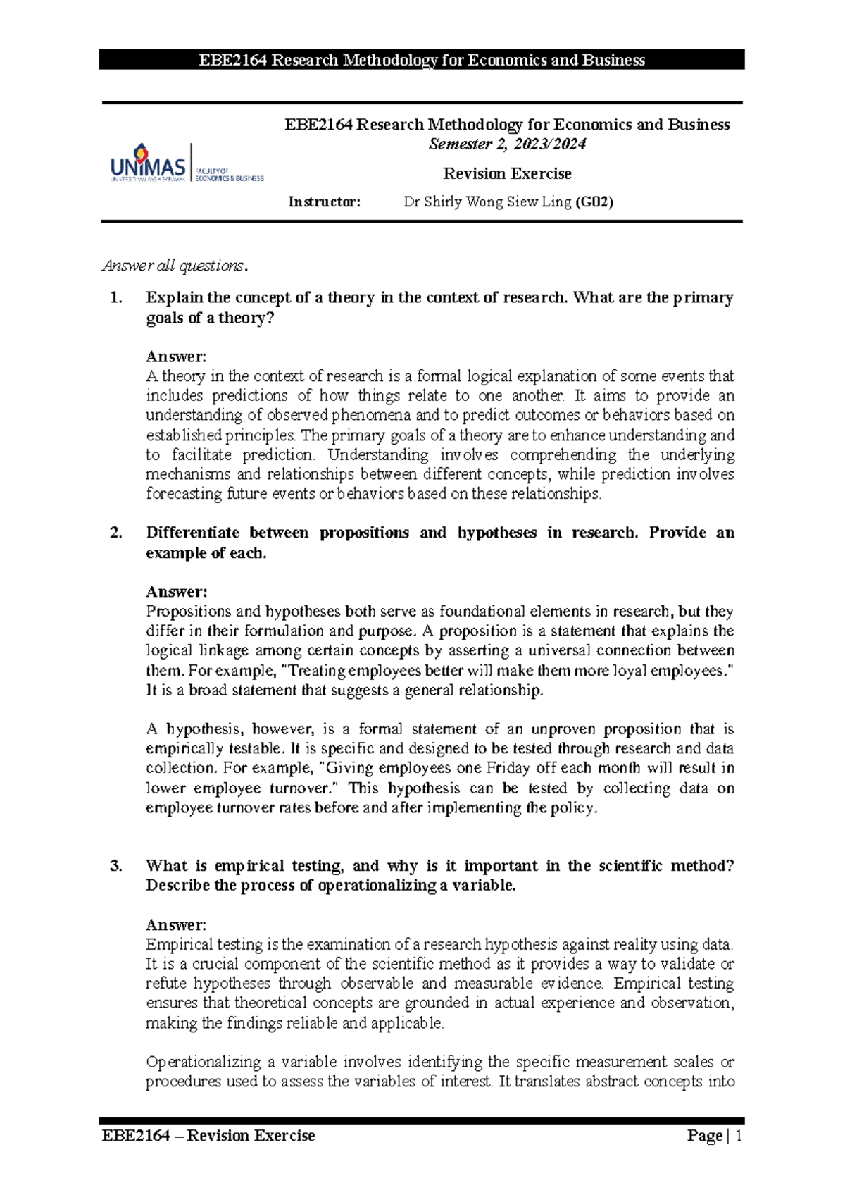 EBE2164 Question&Answer Revision Exercise - EBE2164 Research ...