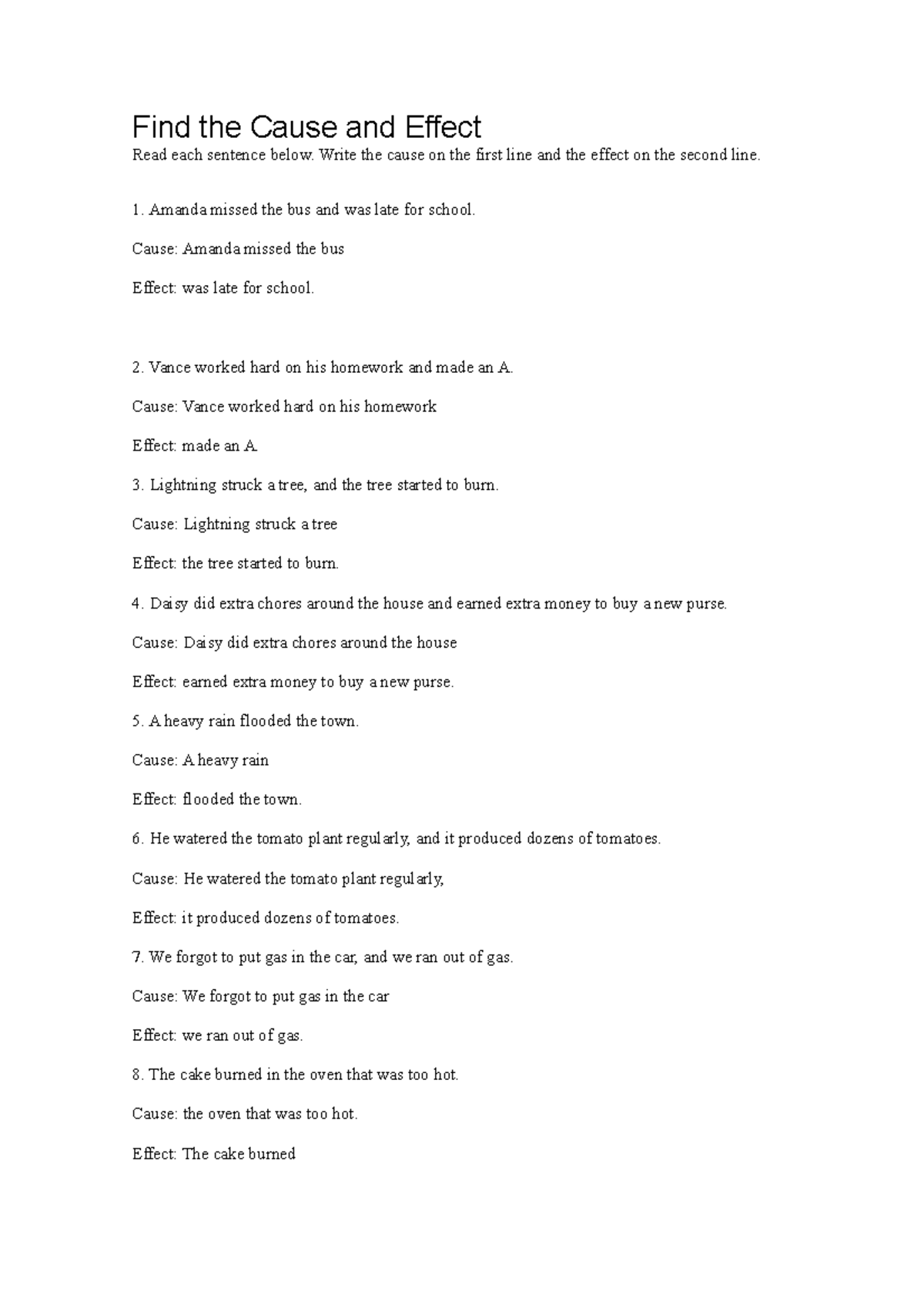 4.3 Find the Cause and Effect - Find the Cause and Effect Read each ...