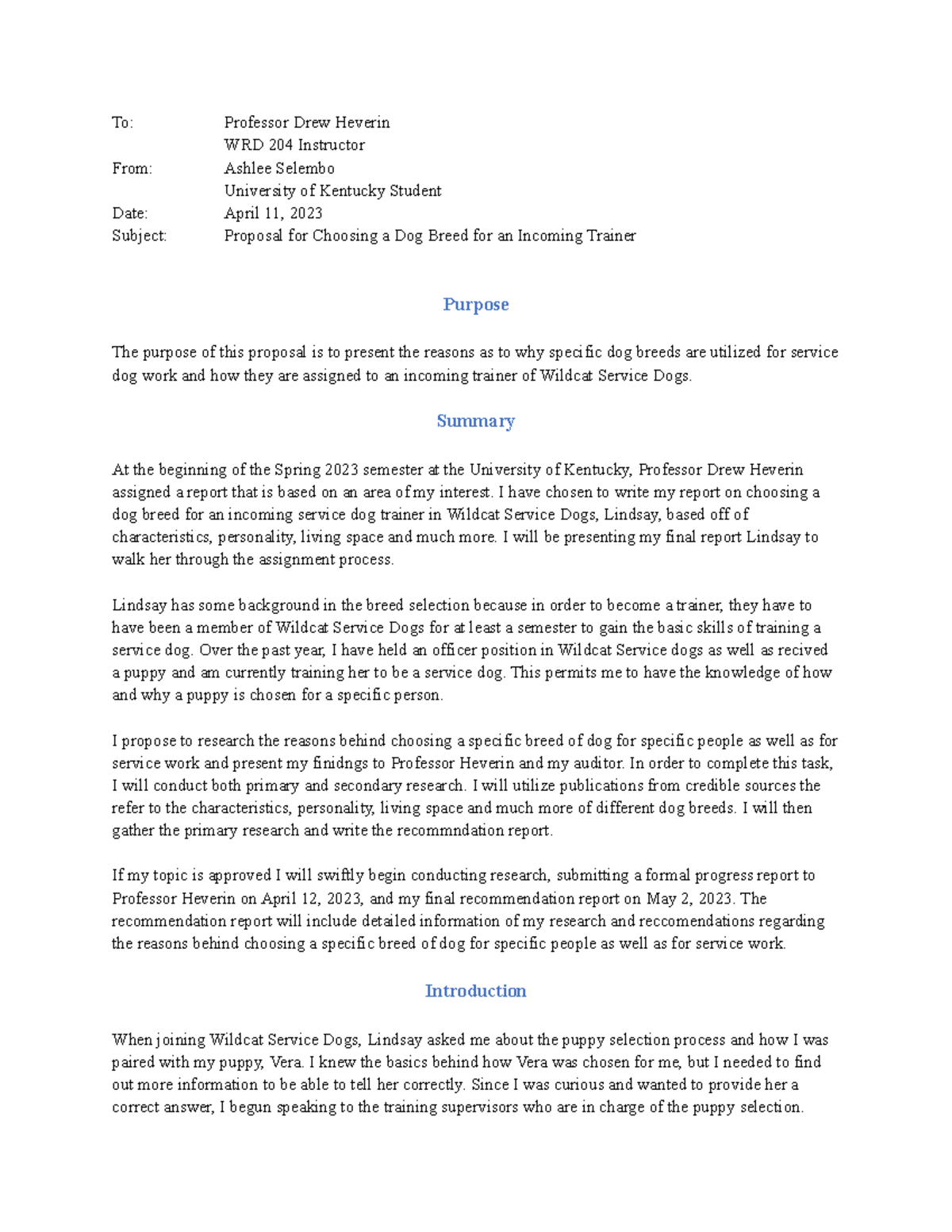 Final project proposal - To: Professor Drew Heverin WRD 204 Instructor ...