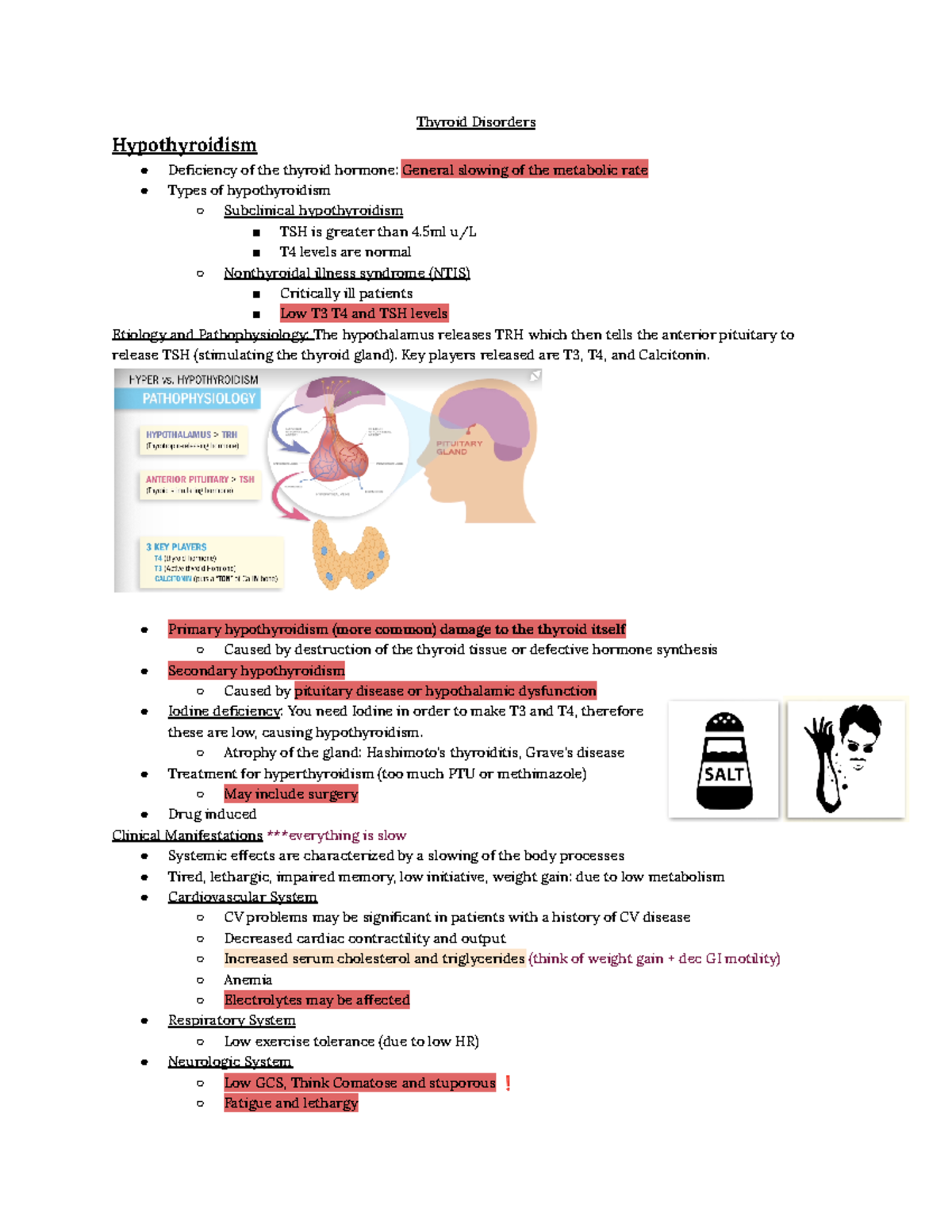 Thyroid Nursing Notes - Thyroid Disorders Hypothyroidism Deficiency of ...