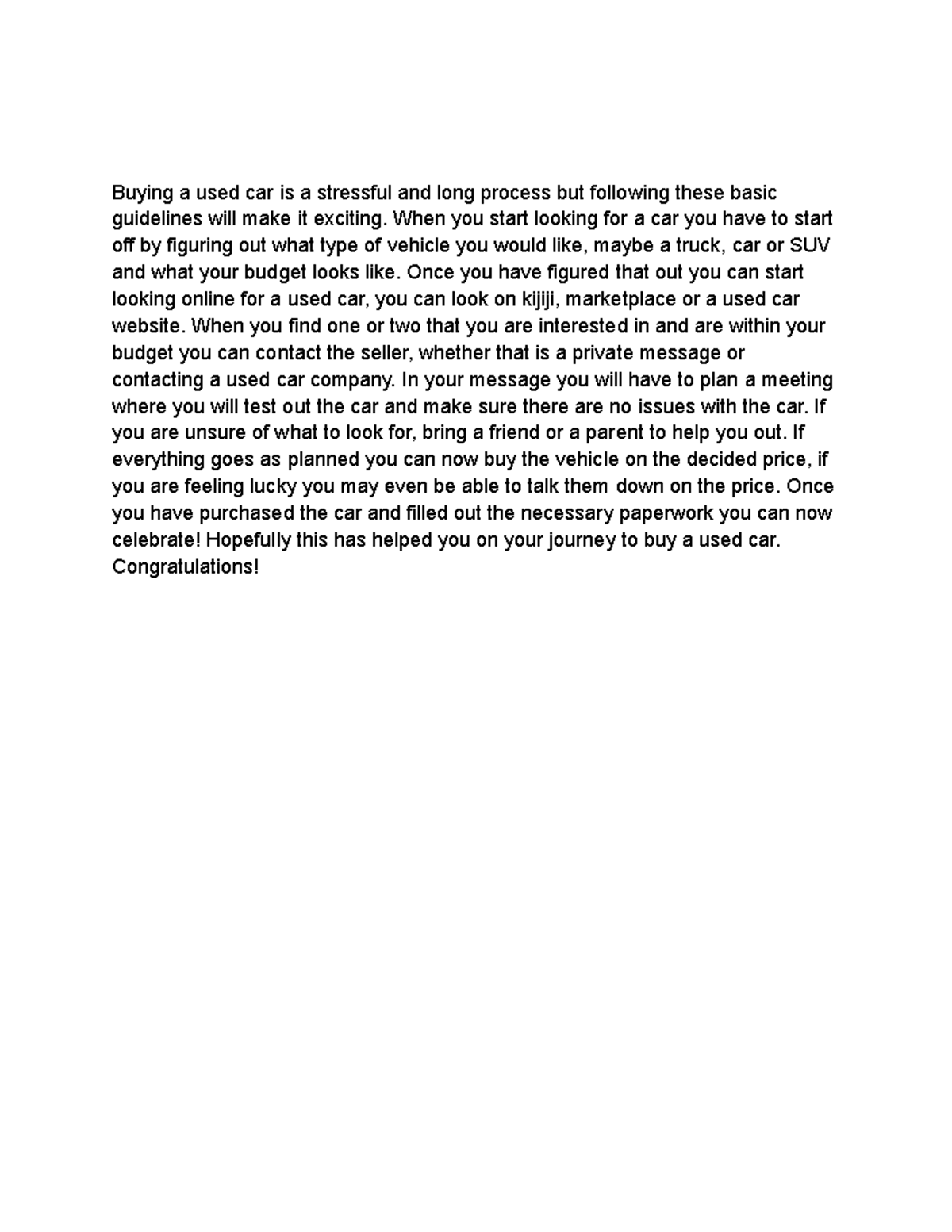 Process paragraph english 0600 - Buying a used car is a stressful and ...