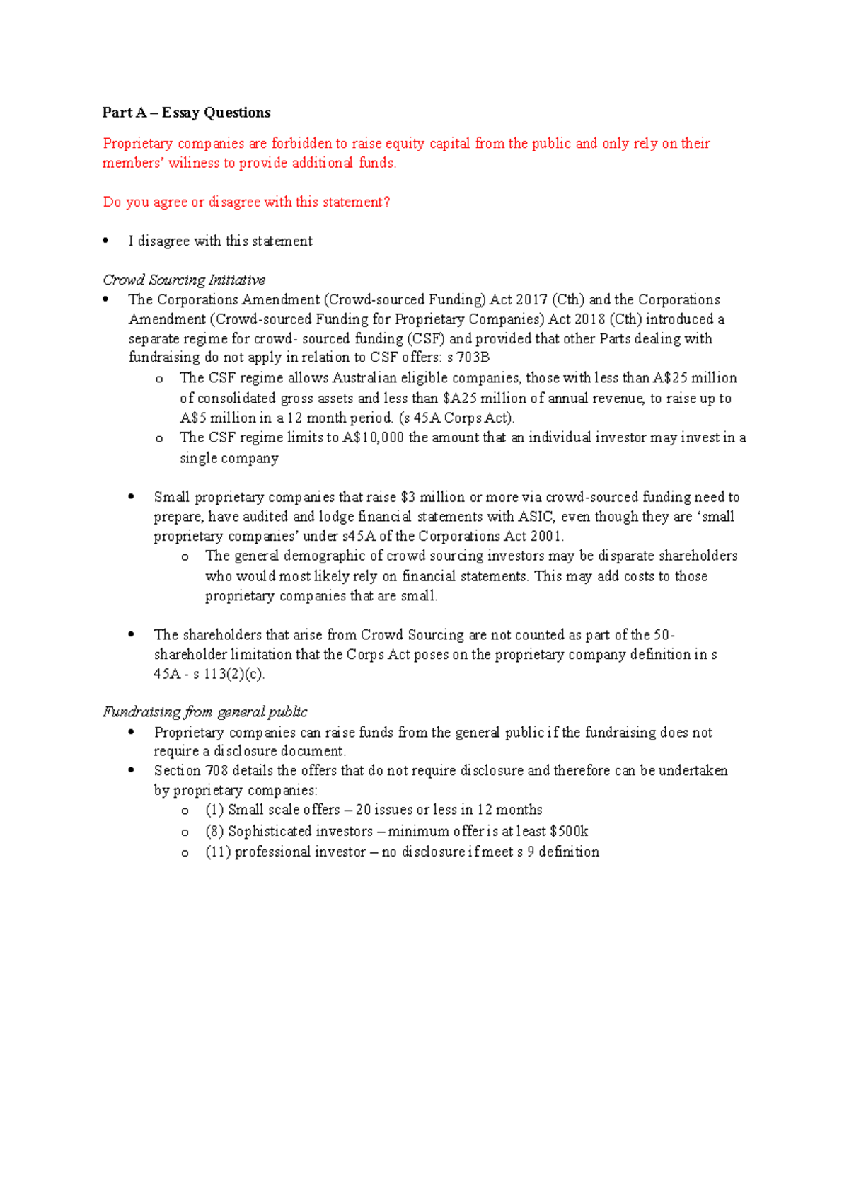 LOBO 2022 Exam - Exam Notes - Part A – Essay Questions Proprietary ...
