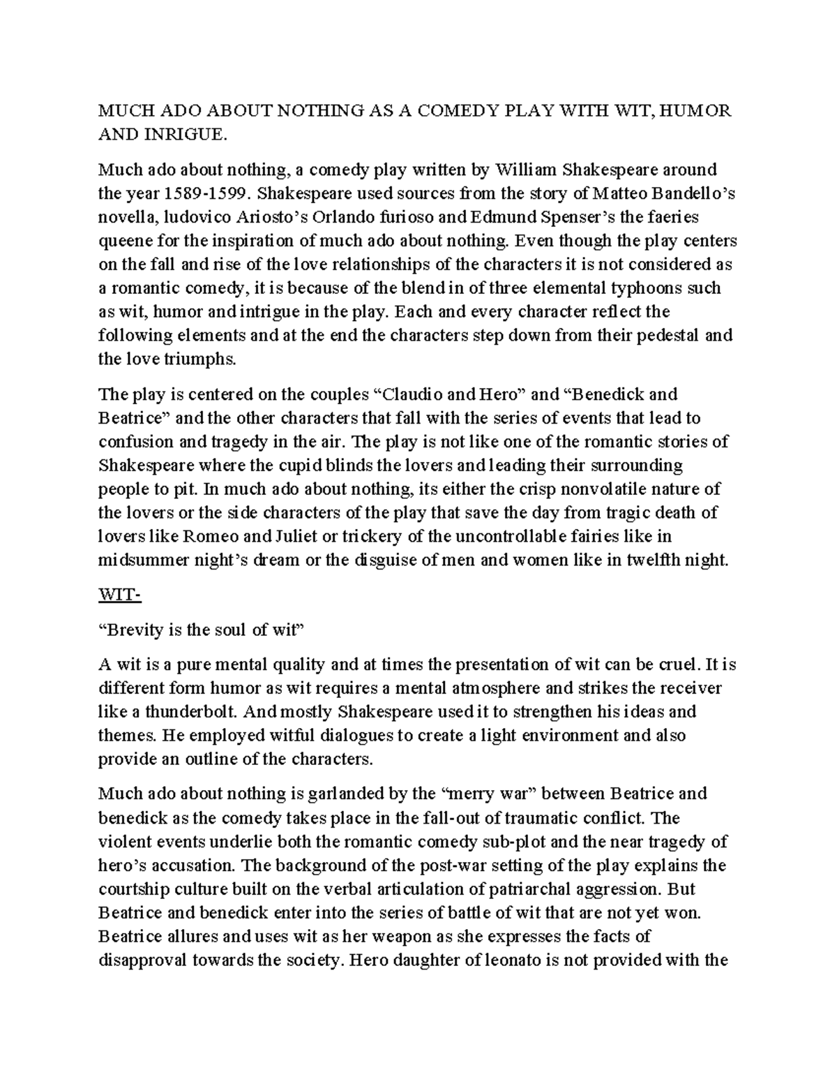 MUCH ADO About Nothing AS A Comedy PLAY WITH WIT - MUCH ADO ABOUT ...