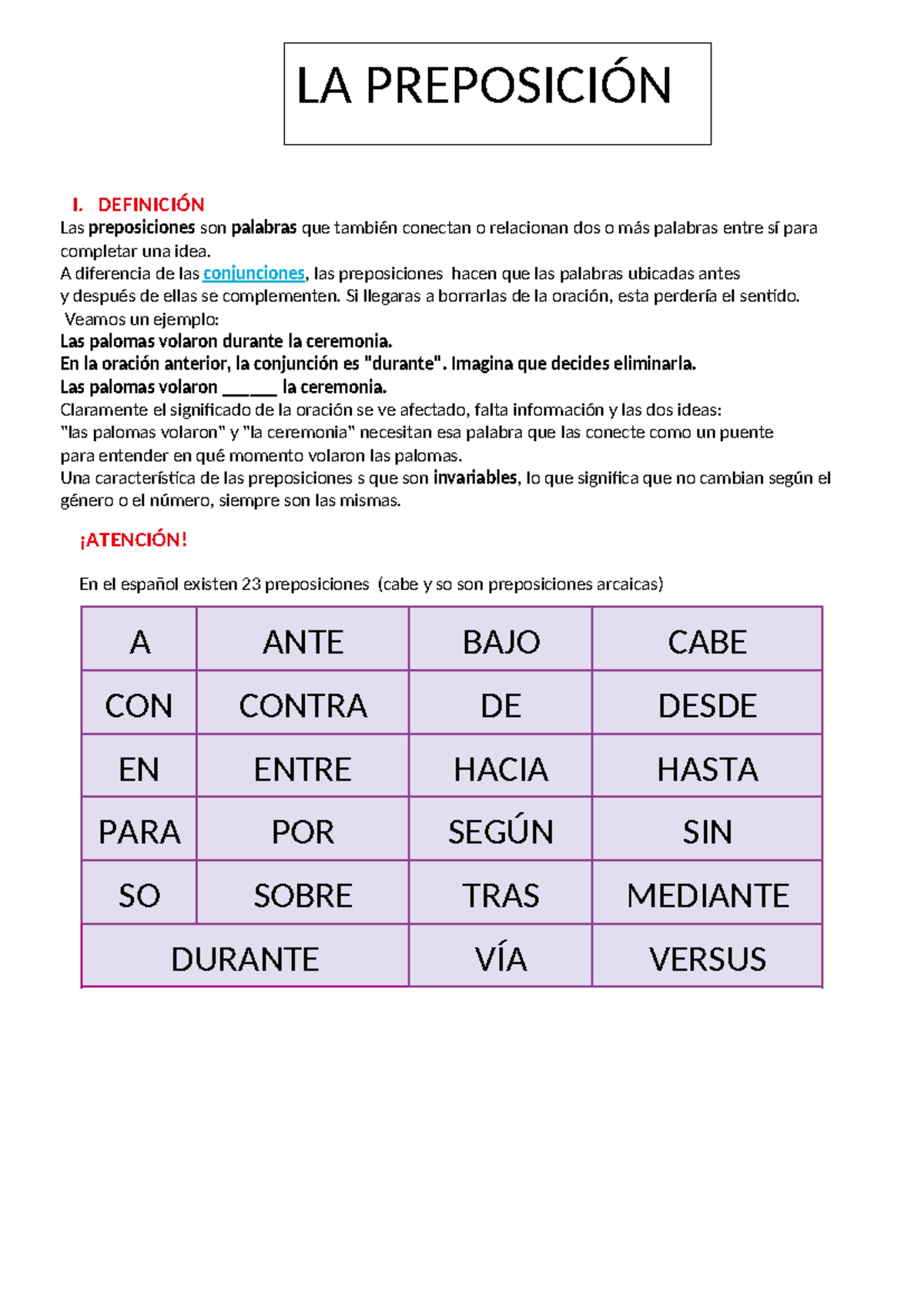 La preposicion para Cuarto Grado de Secundaria - I. DEFINICIÓN Las ...