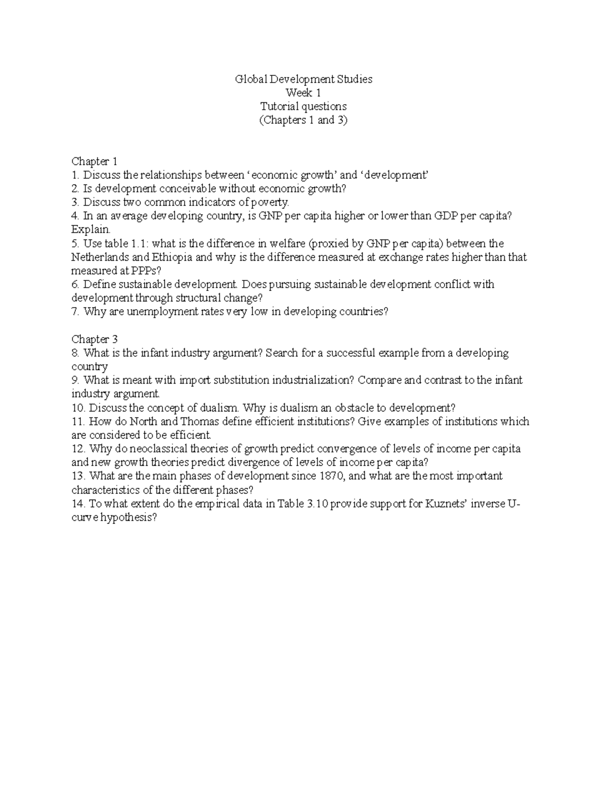 Tutorial questions verzamelingen - Global Development Studies Week 1 ...