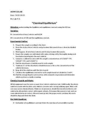Lab 18B - Lab - ACHM 116 LAB Date: 11/15-16/ Pre-Lab # 18B “Buffer Solutions” Objective: - Studocu