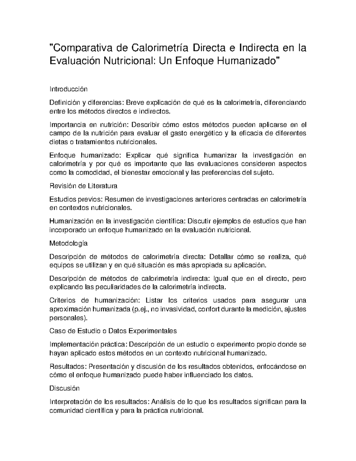 Comparativa de Calorimetría Directa e Indirecta en la Evaluación ...