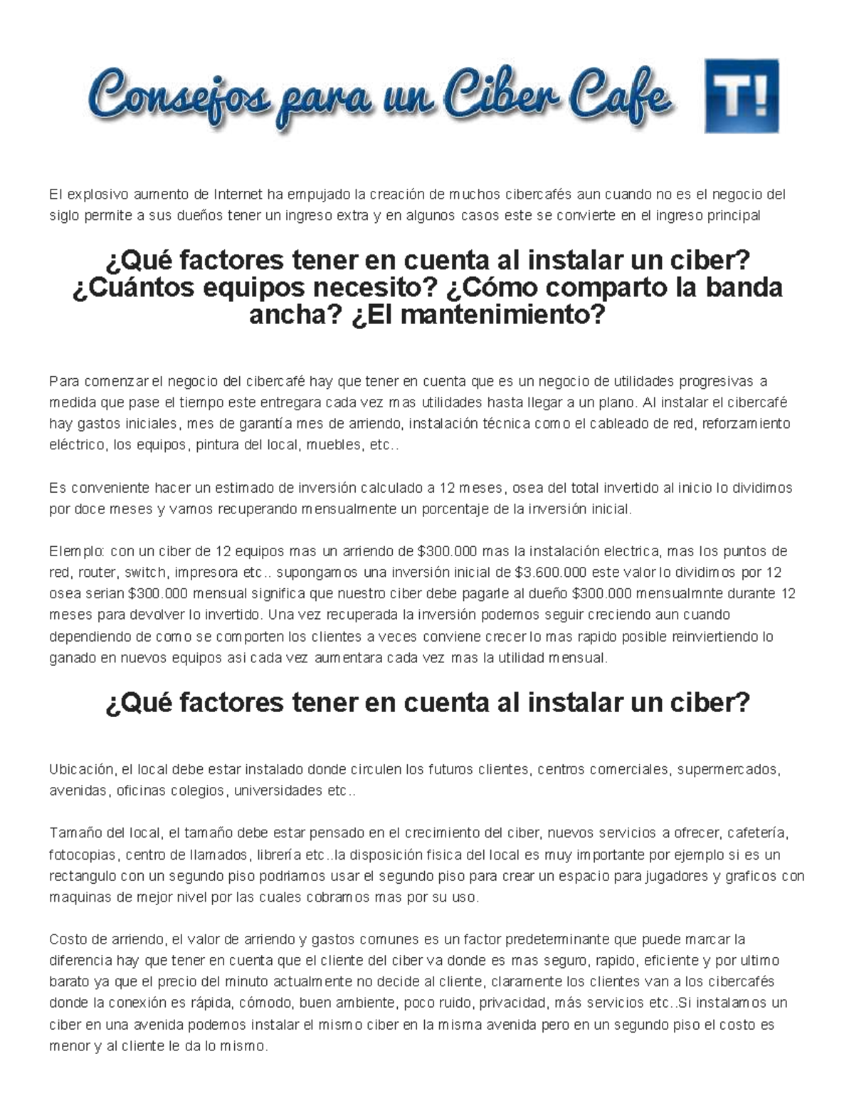 Instalando un Ciber Cafe consejos - El explosivo aumento de Internet ha ...