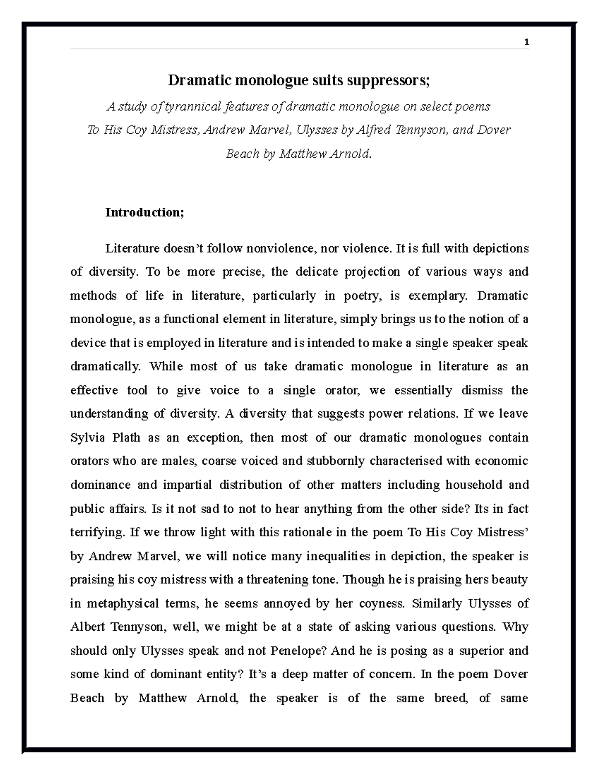 Dramatic monologue suits suppressors - English Literature - AMU - Studocu