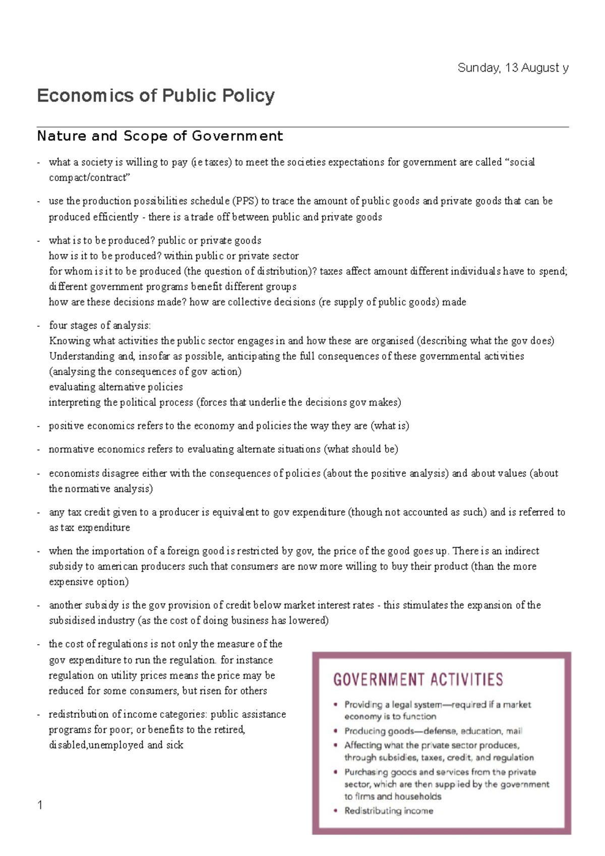 Topic 1 Notes - Nature and Scope of Government - Economics of Public ...