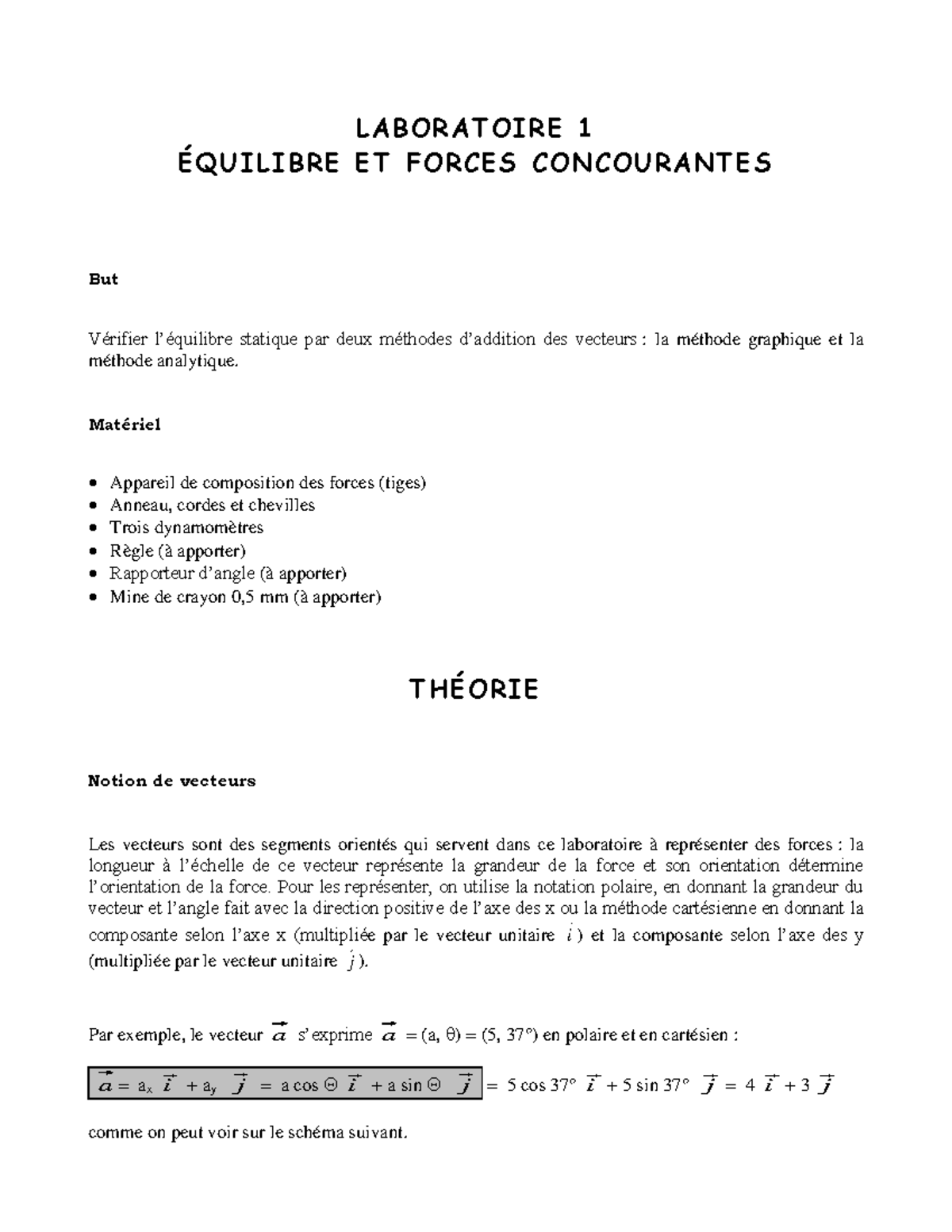 Expérience 1 PHY-0150 - ÉQUILIBRE ET FORCES CONCOURANTE S - LABORAT ...