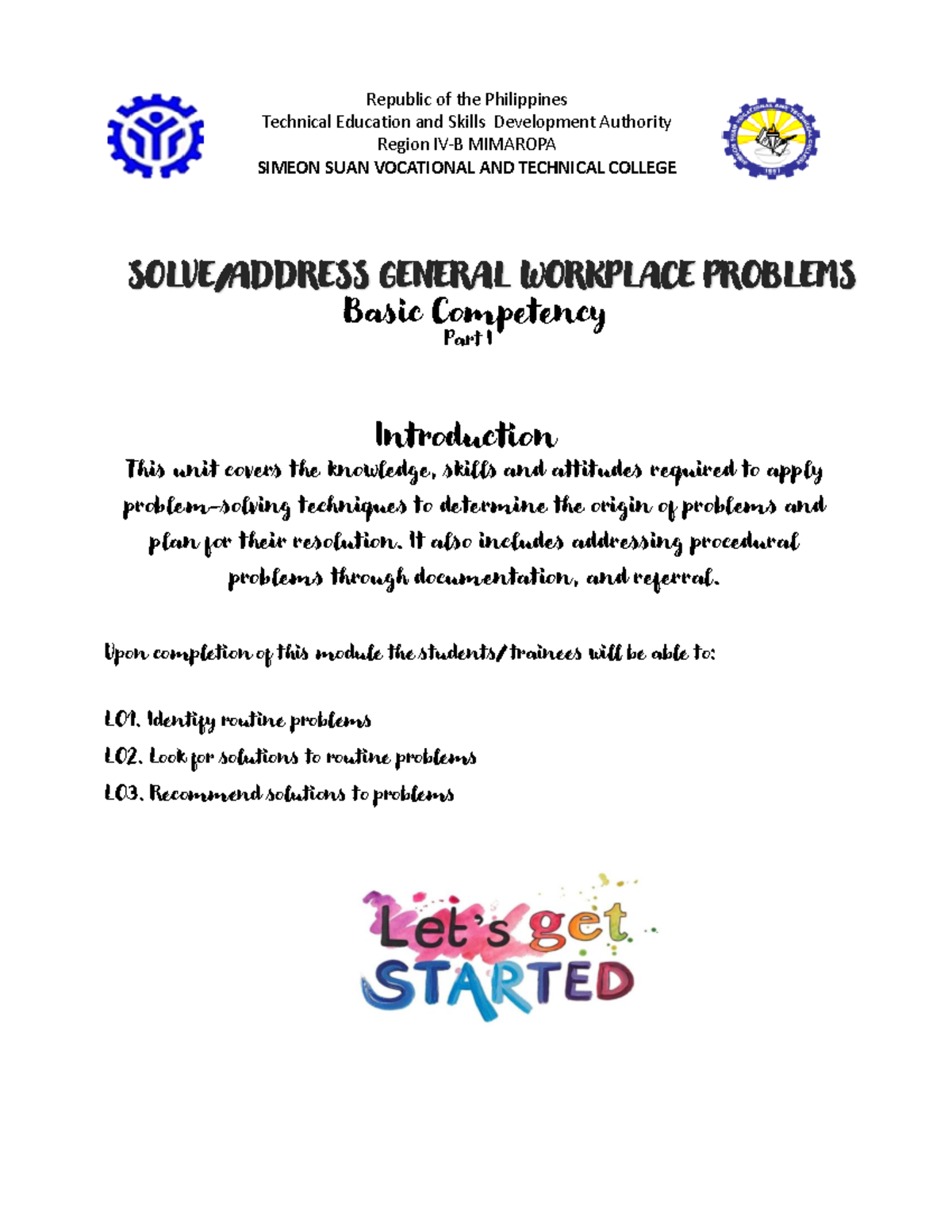 3.Solve Address Workplace - This unit covers the knowledge, skills and ...