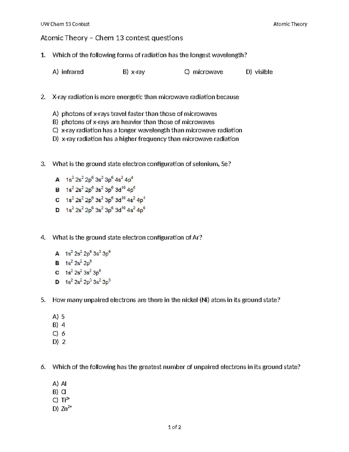 C13 01 Atomic Theory - UW Chem 13 Contest Atomic Theory Atomic Theory ...