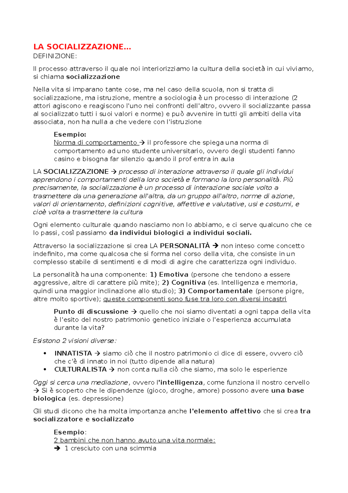 9 capitolo su "LA Socializzazione" - LA SOCIALIZZAZIONE... DEFINIZIONE ...