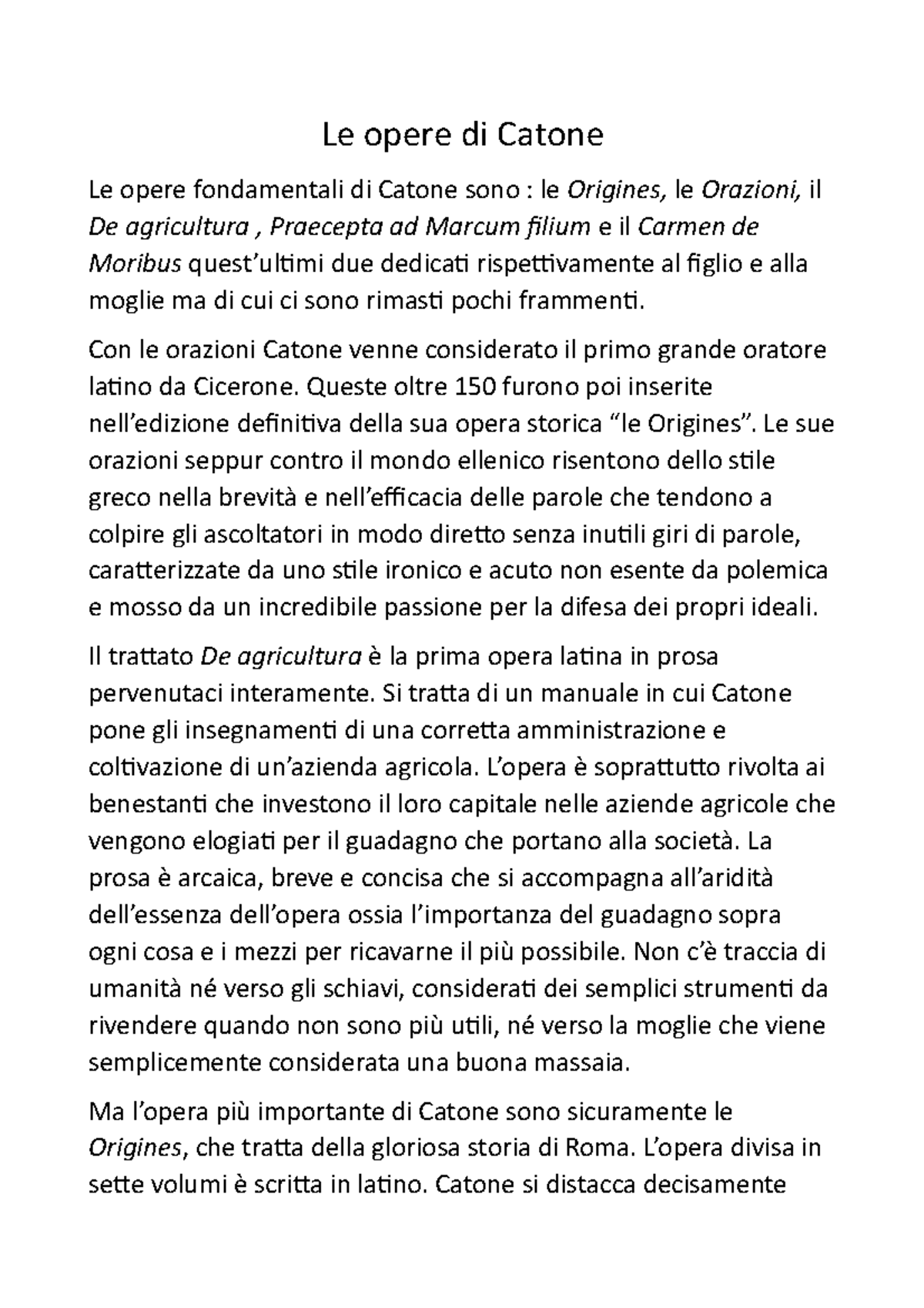 Le opere di Catone utile per l'interrogazione - Le opere di Catone Le ...