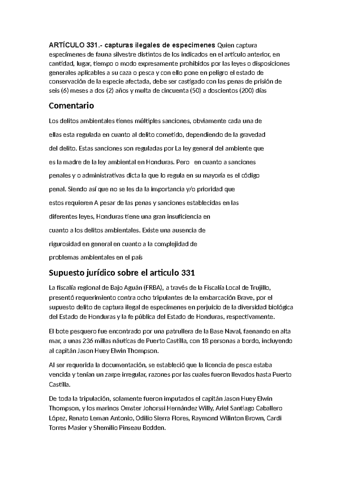 Artículo 331 - codigo 331 codigo penal - ARTÍCULO 331.- capturas ilegales de especimenes Quien ...