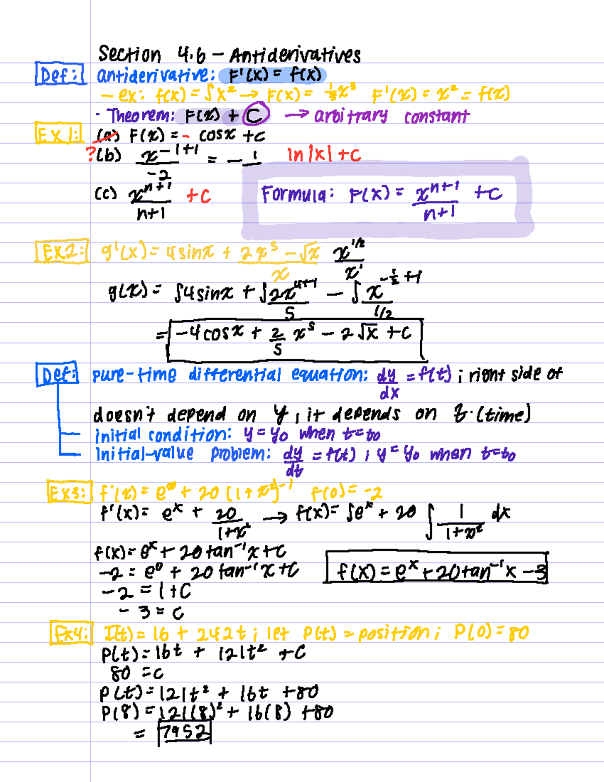 Math11B Chapter 4 Notes - Section 4 Antideniatives Def: f(x) ex: f(x ...