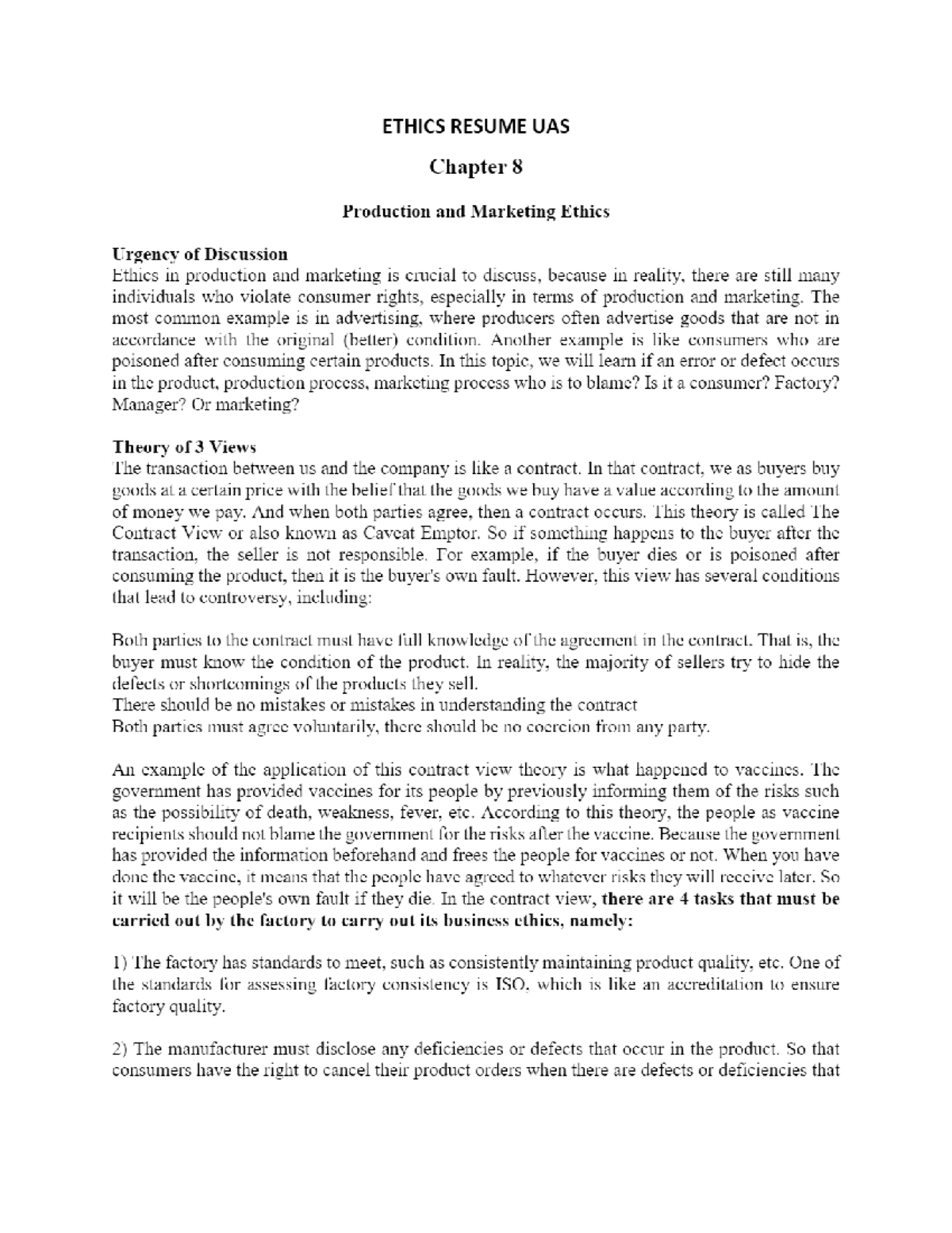 Ethics Resume UAS - COM 410 - Studocu