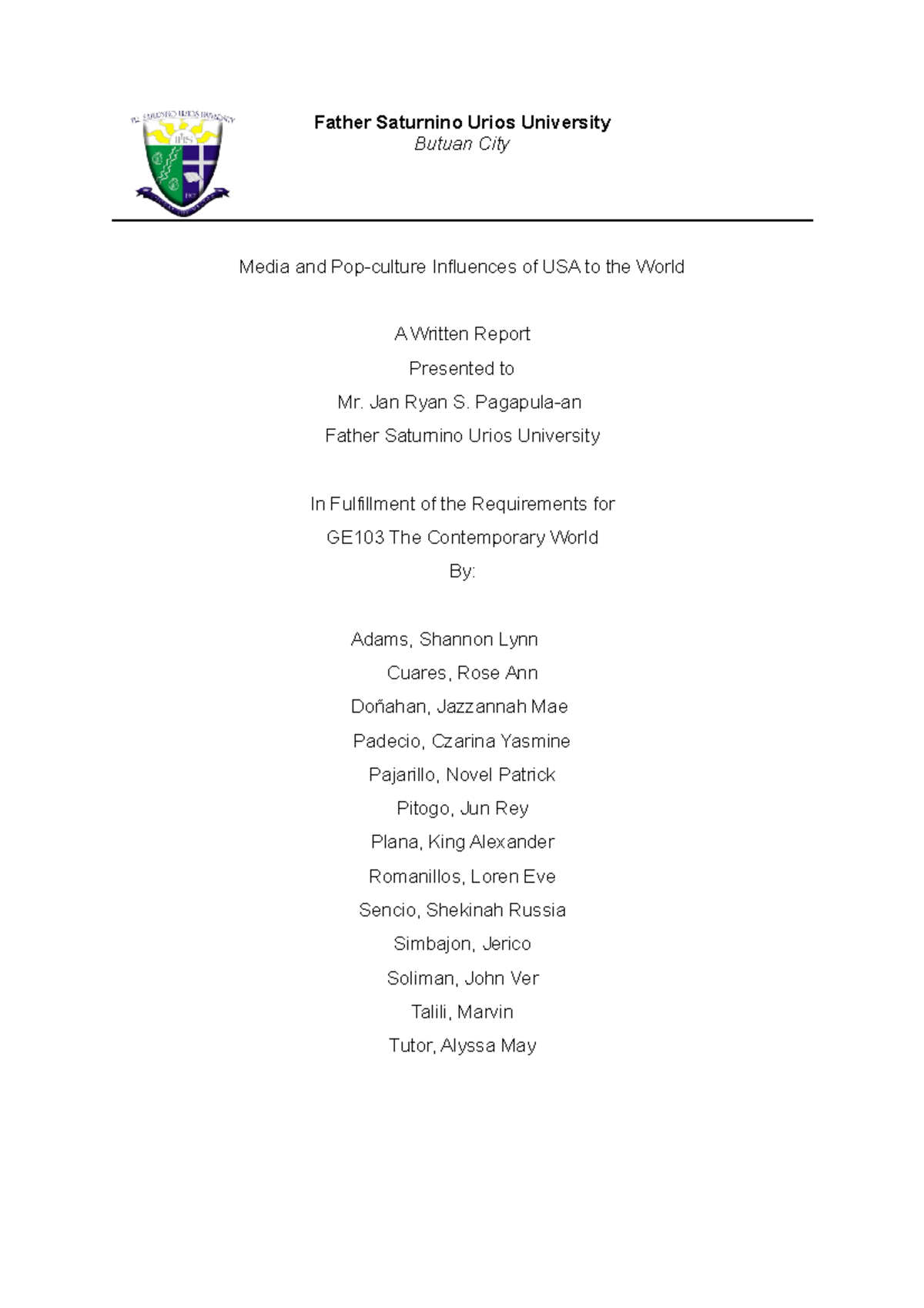 Team-USA Media-and-Cultural-Vlog-Written-Report - Father Saturnino ...