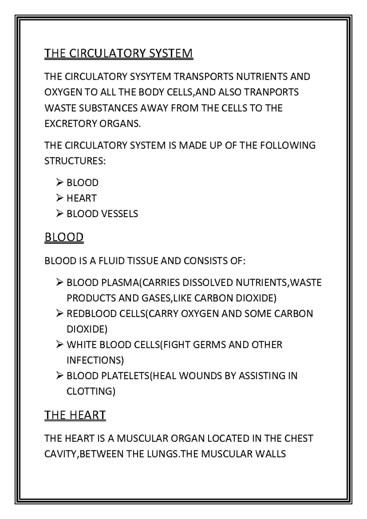 Circulatory System - THE CIRCULATORY SYSTEM THE CIRCULATORY SYSYTEM ...
