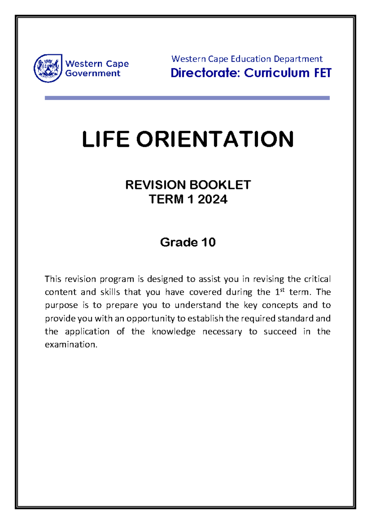 LO Grade 10 Revision Book T1 2024 - Western Cape Education Department ...