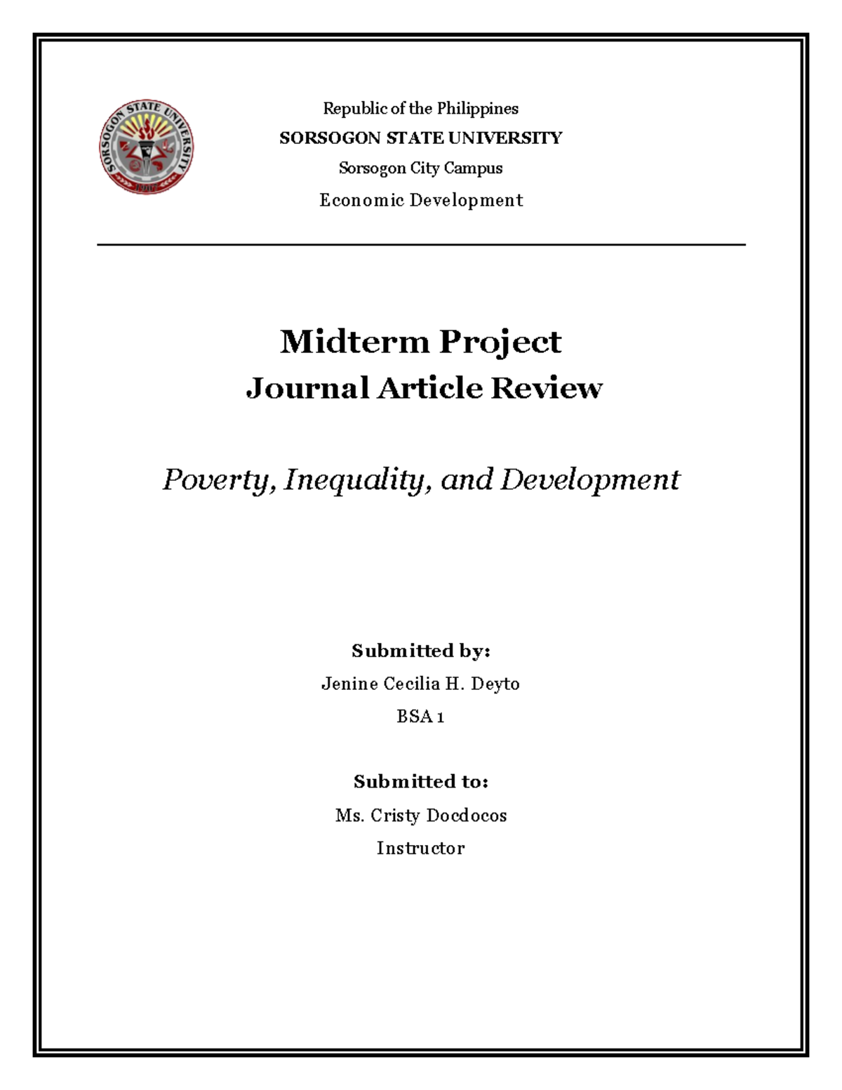 Midterm Project Journal Article Review - Republic of the Philippines ...