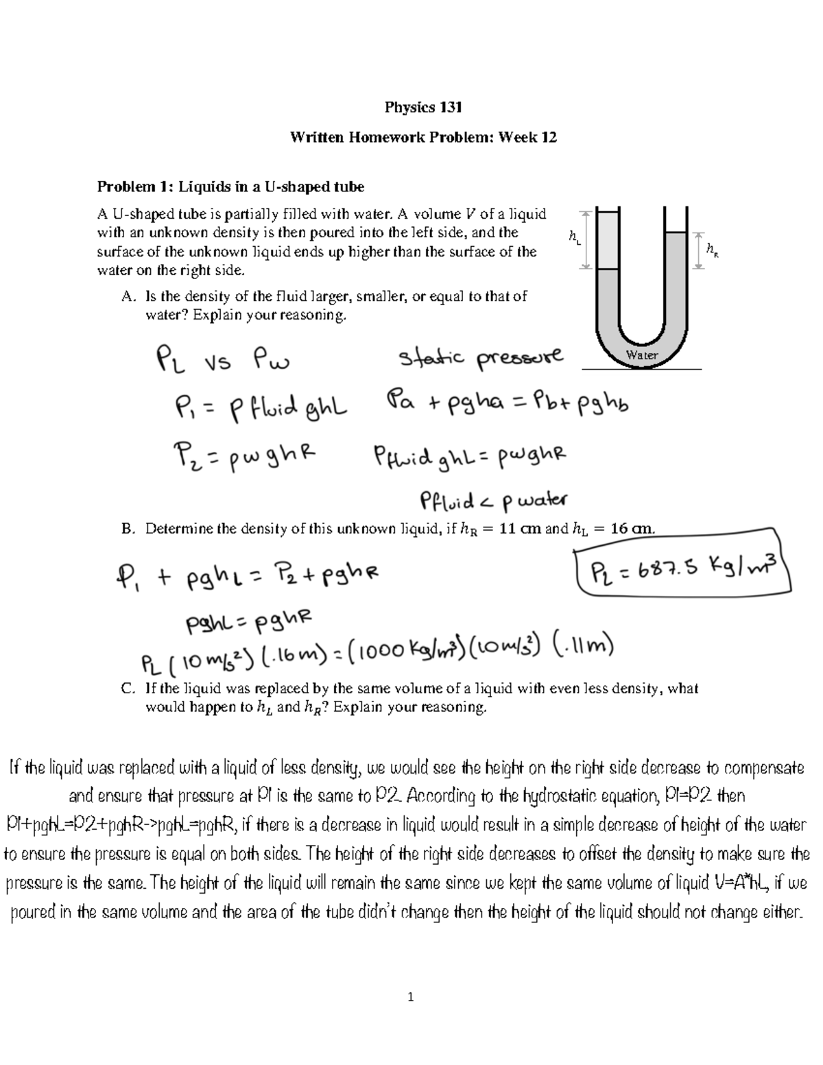 Week12 Fluids Written - Physics 131 Written Homework Problem: Week 12 ...